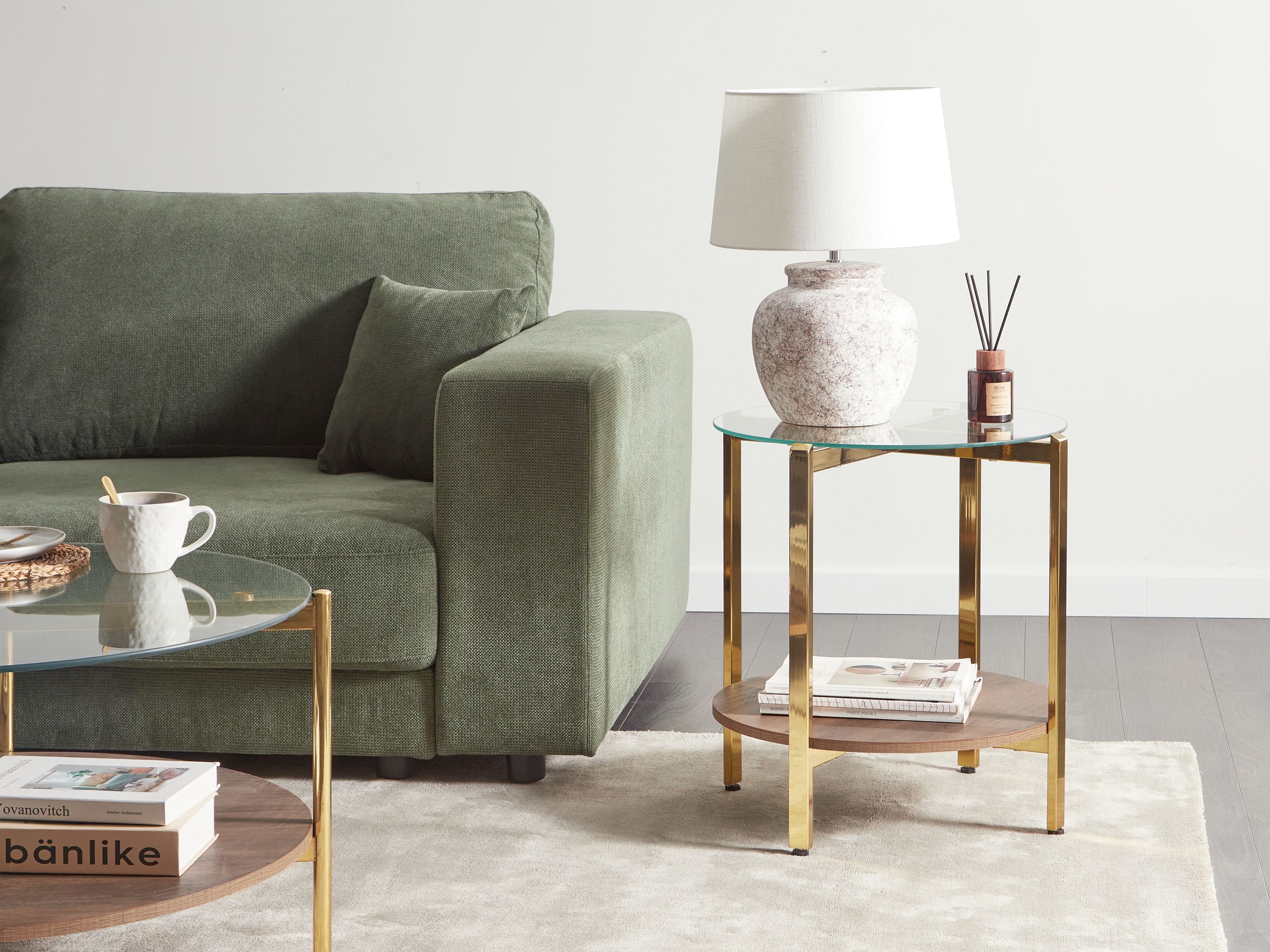 Beistelltisch LOVELL Sicherheitsglas Gold | Beliani.at