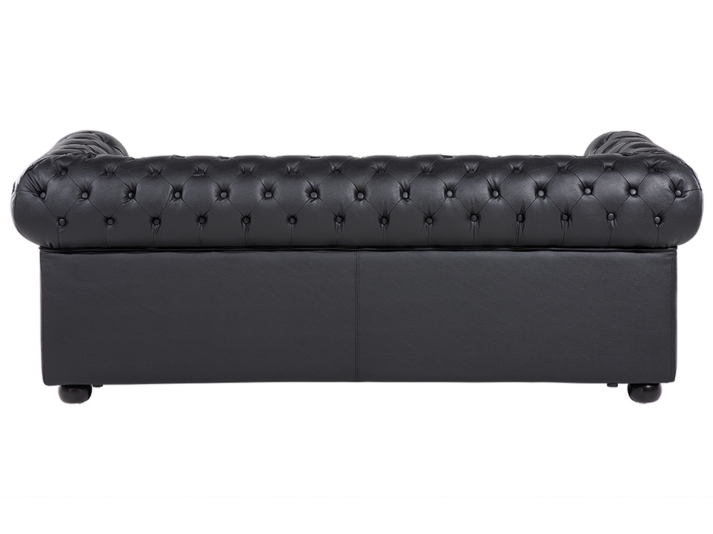 3 Seater Leather Sofa Black CHESTERFIELD Beliani