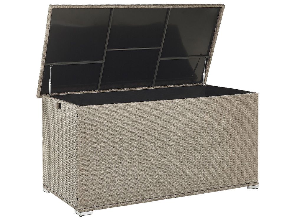 Banc avec coussin d'assise SOVANA 120 cm avec rangement Acacia Gris ...