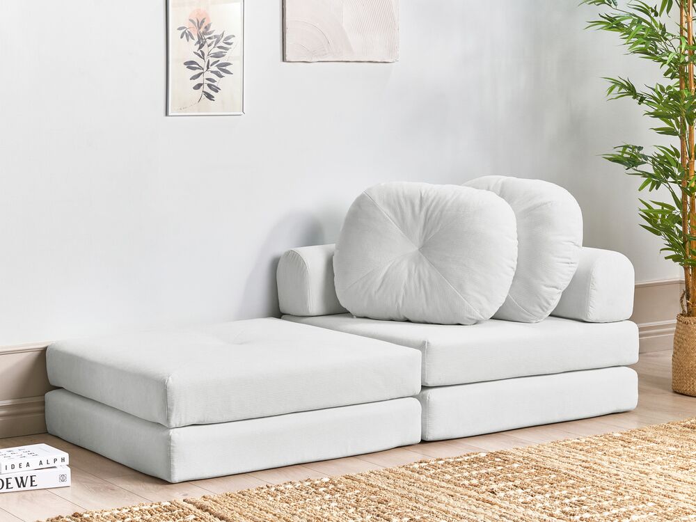 Jumbo Cord Single Sofa Bed White OLDEN Beliani