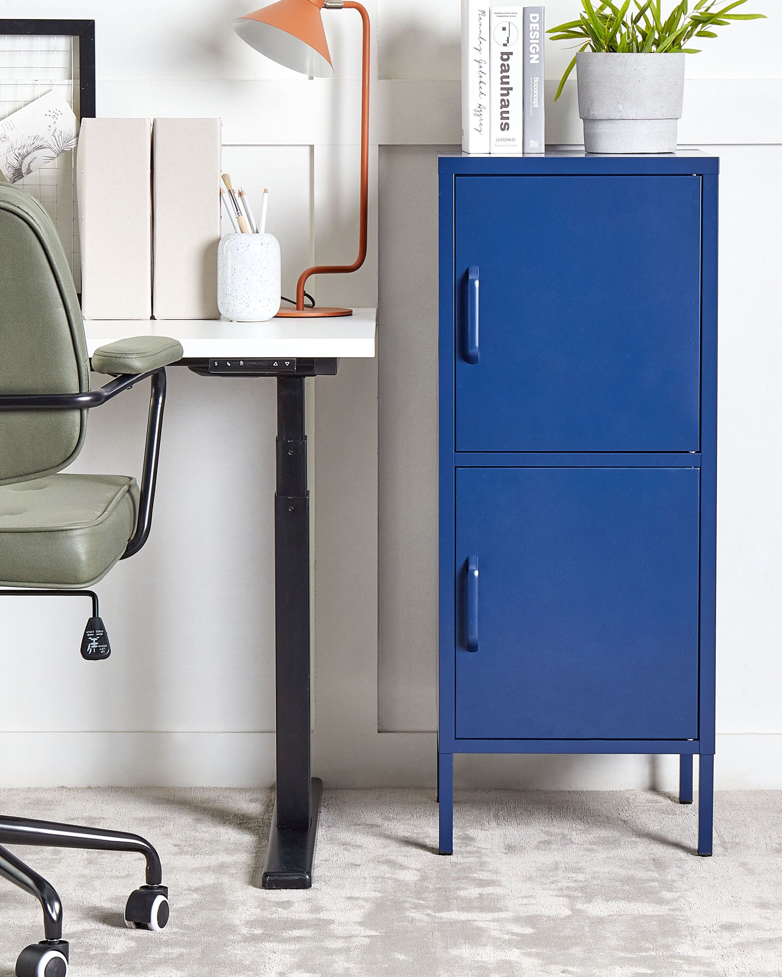 2 Door Metal Storage Cabinet Navy Blue HURON | Beliani.co.uk