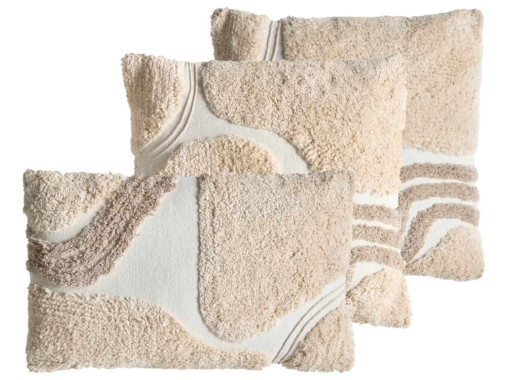 Set of 3 Decorative Cushions ALSTONIA Cotton 30 x 50 cm 45 x 45 cm ...