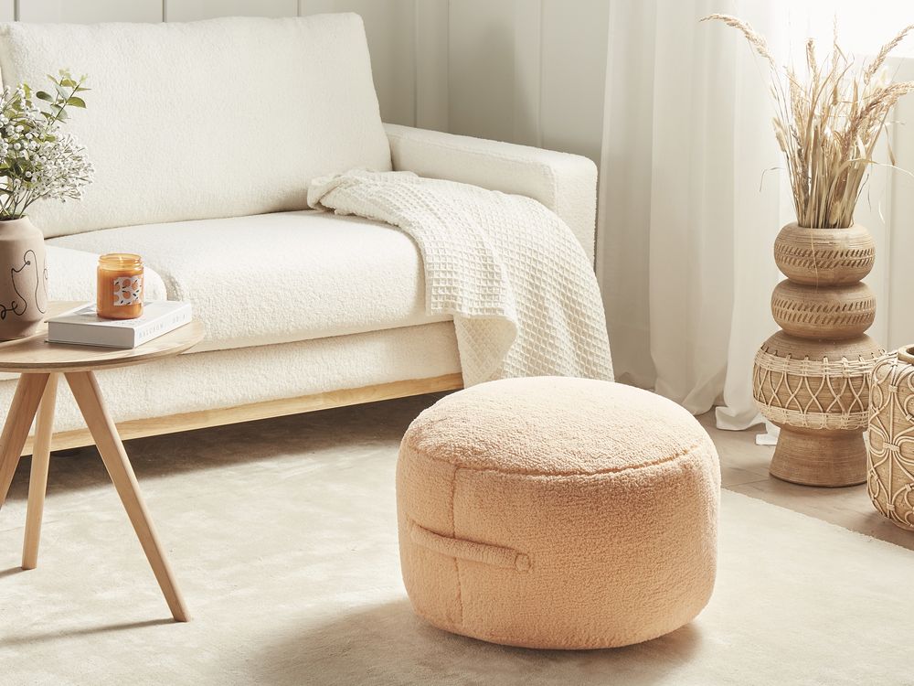 Pouffe ALIPUR Boucle Light Beige 40 cm 40 cm 40 cm | Beliani.co.uk