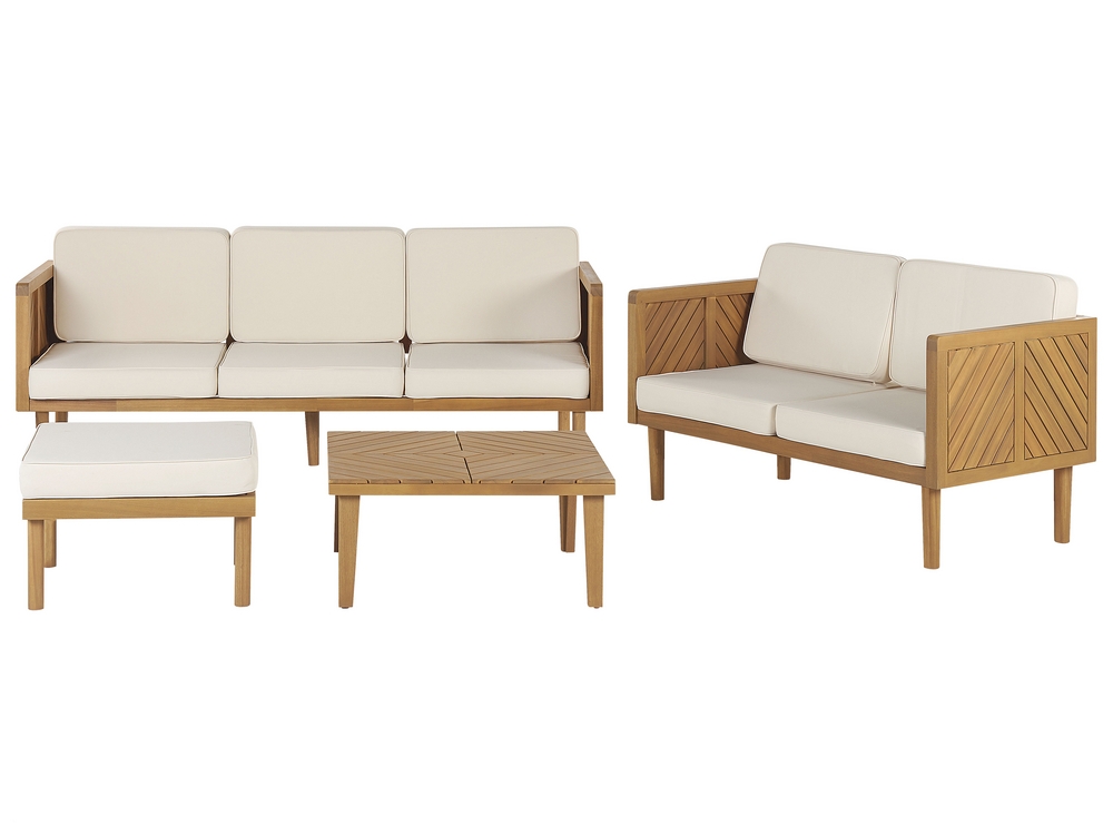 5 Seater Acacia Wood Garden Sofa Set with Coffee Table and Ottoman Light BARATTI Beliani