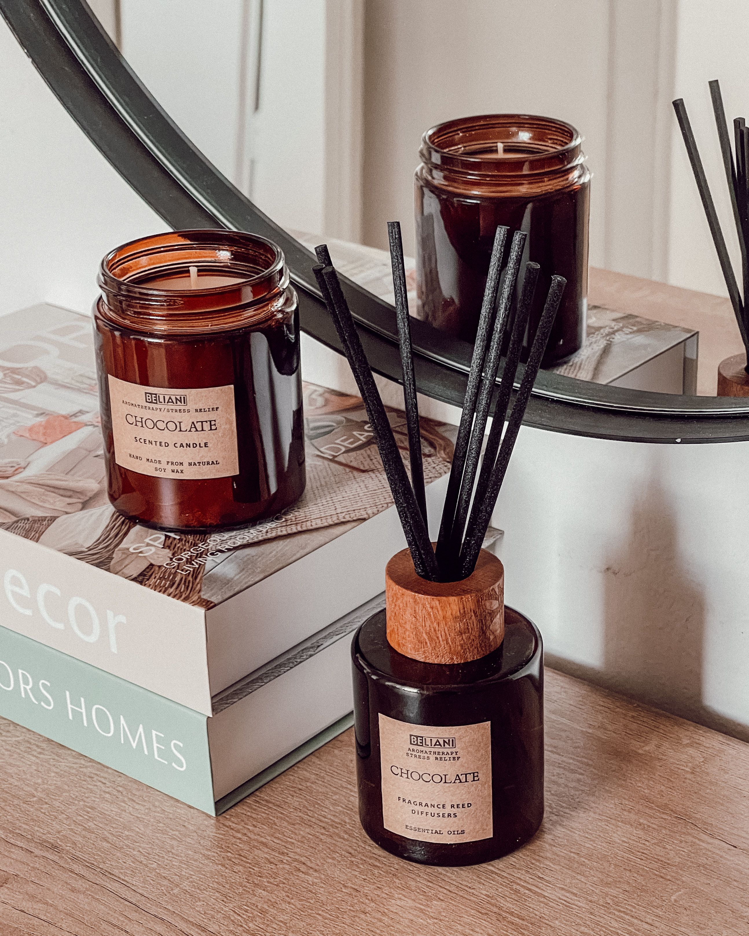 Scented Candle with Fragrance Reed Diffuser DARK ELEGANCE Soy Wax Sweet ...