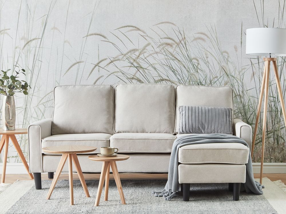 Sofa 3 Seater CHESTERFIELD Fabric Off-White | Beliani.co.uk
