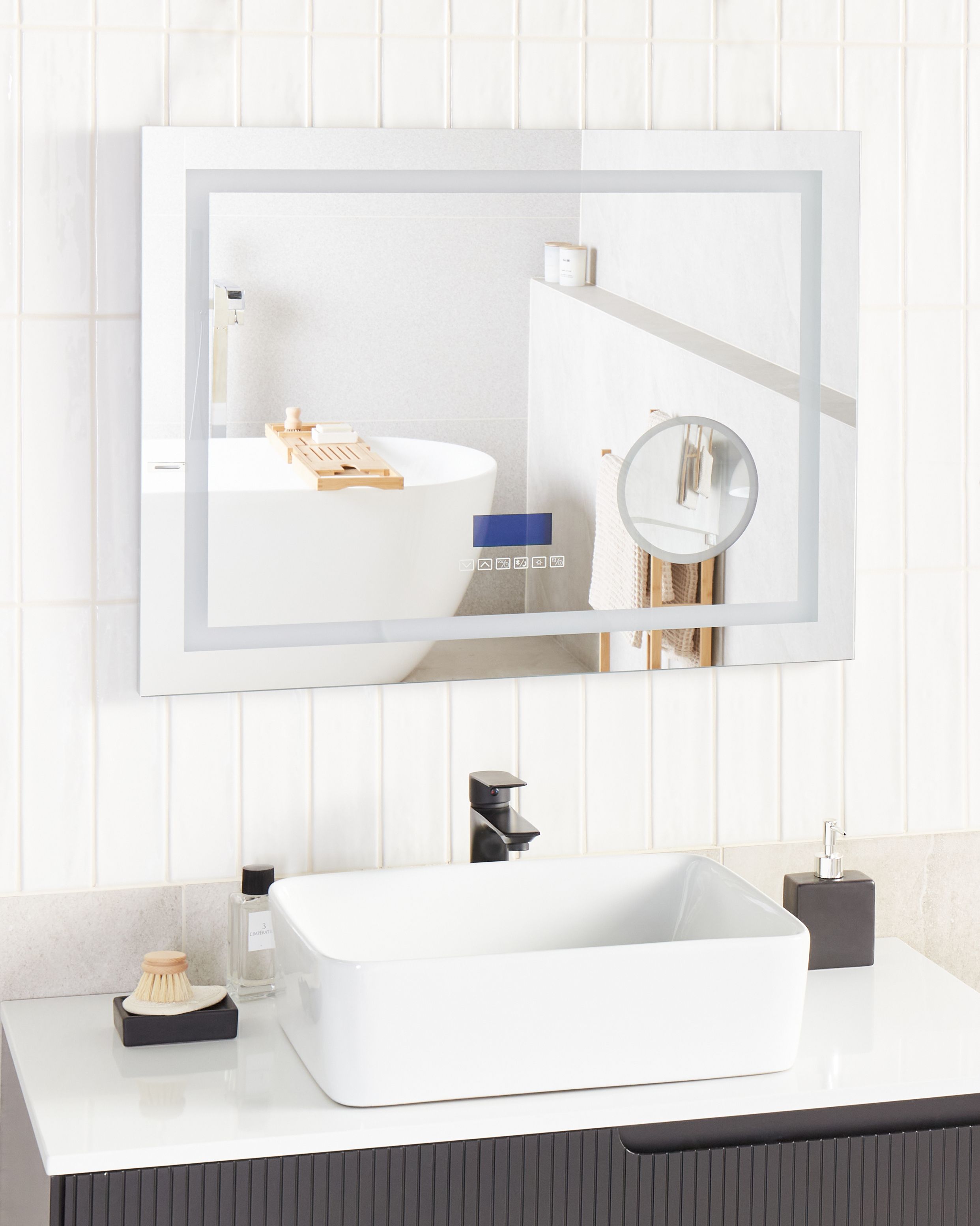 LED Wall Mirror with Bluetooth Speaker 60 x 80 cm Silver THAIX ...
