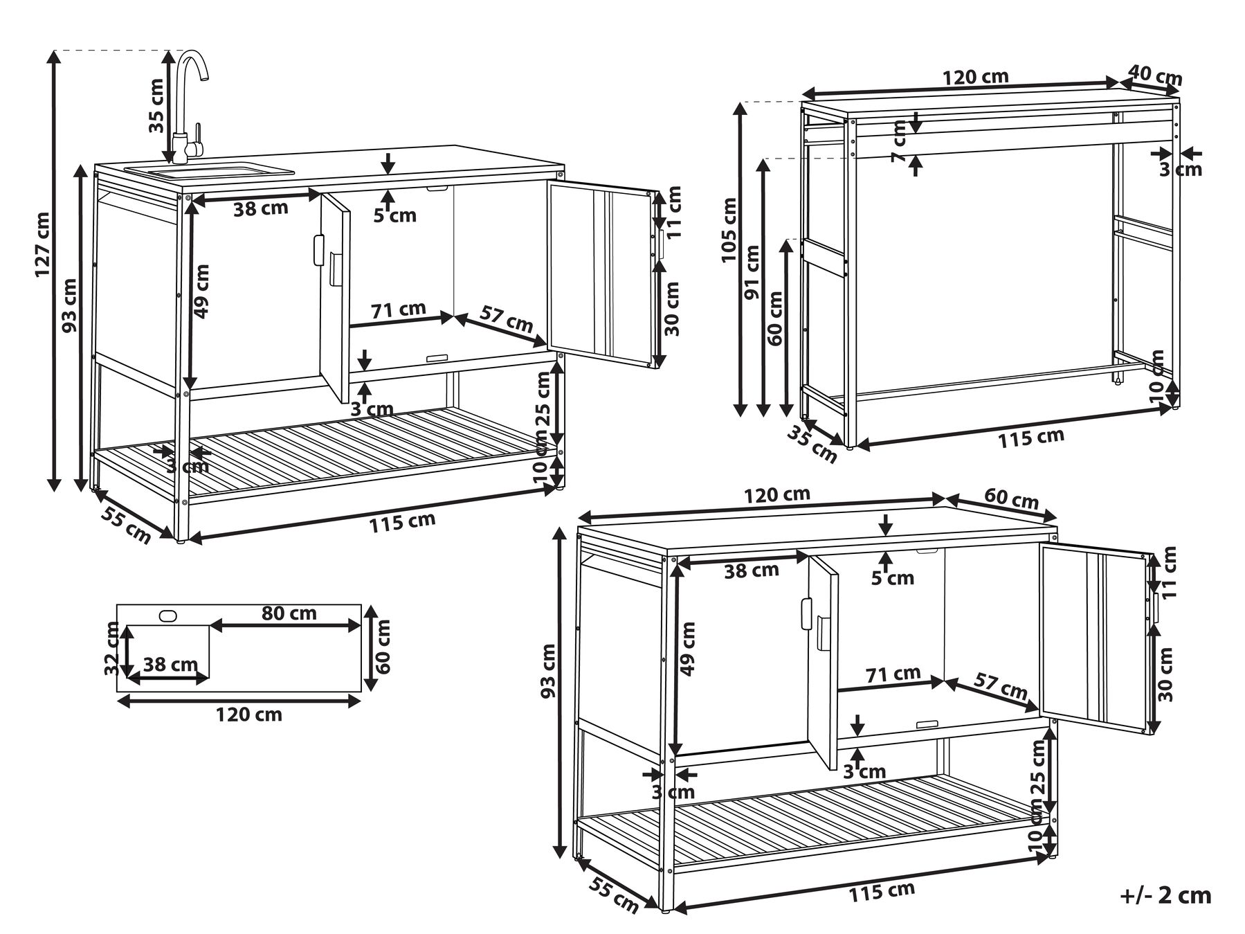 3 Piece Outdoor Kitchen Set with Sink MAENZA Metal White | Beliani.pt