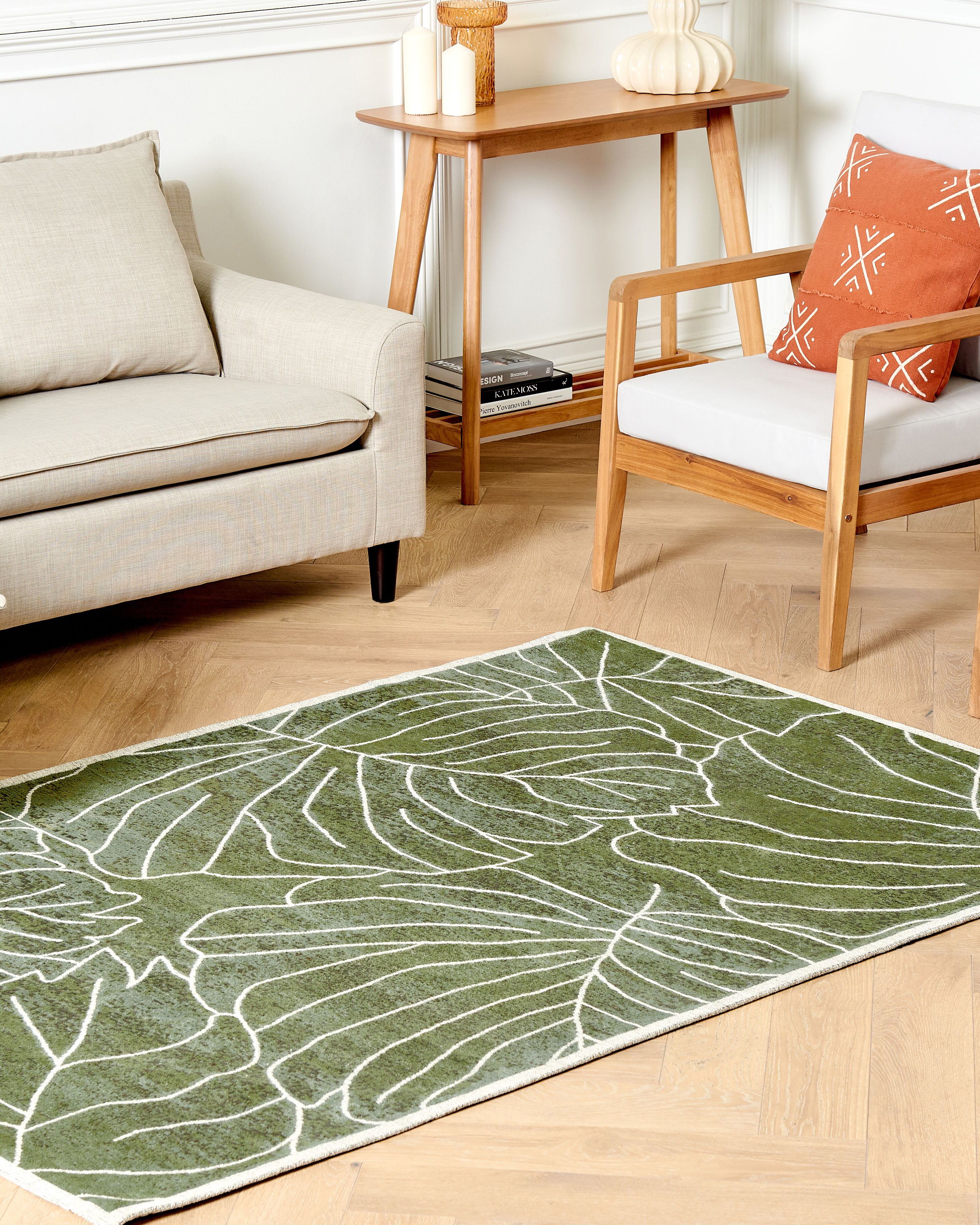 Cotton Area Rug Monstera Leaf Pattern 200 x 300 cm Green SARMIN ...