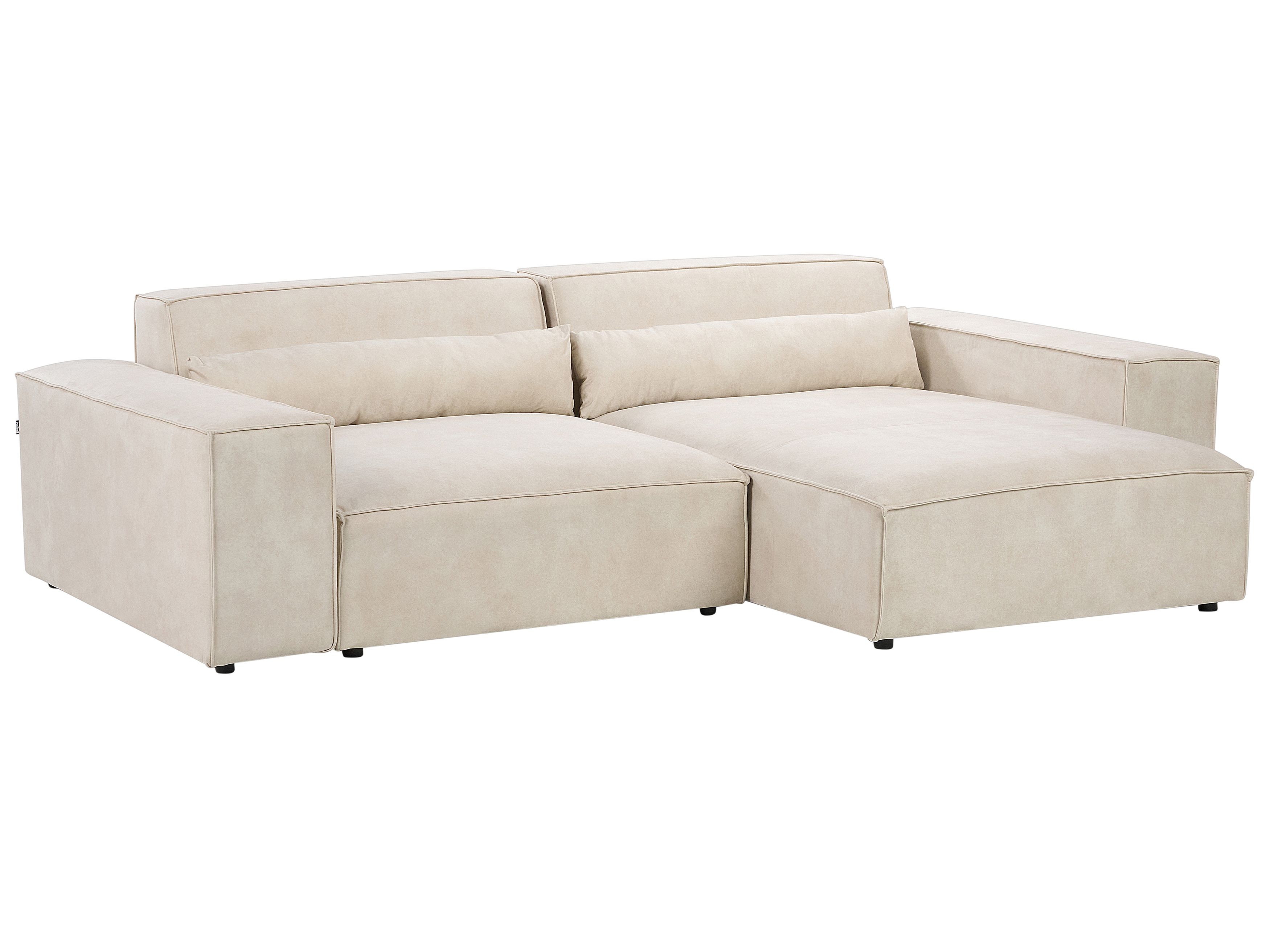 Modular Corner Sofa 2 Seater HELLNAR Velvet Light Beige with Ottoman ...