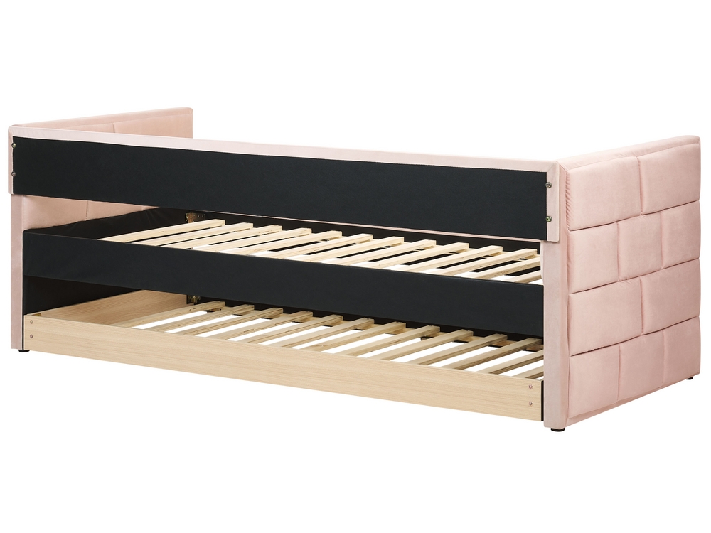Trundle Bed Velvet CHAVONNE 90 x 200 cm EU Single Pastel Pink Beliani
