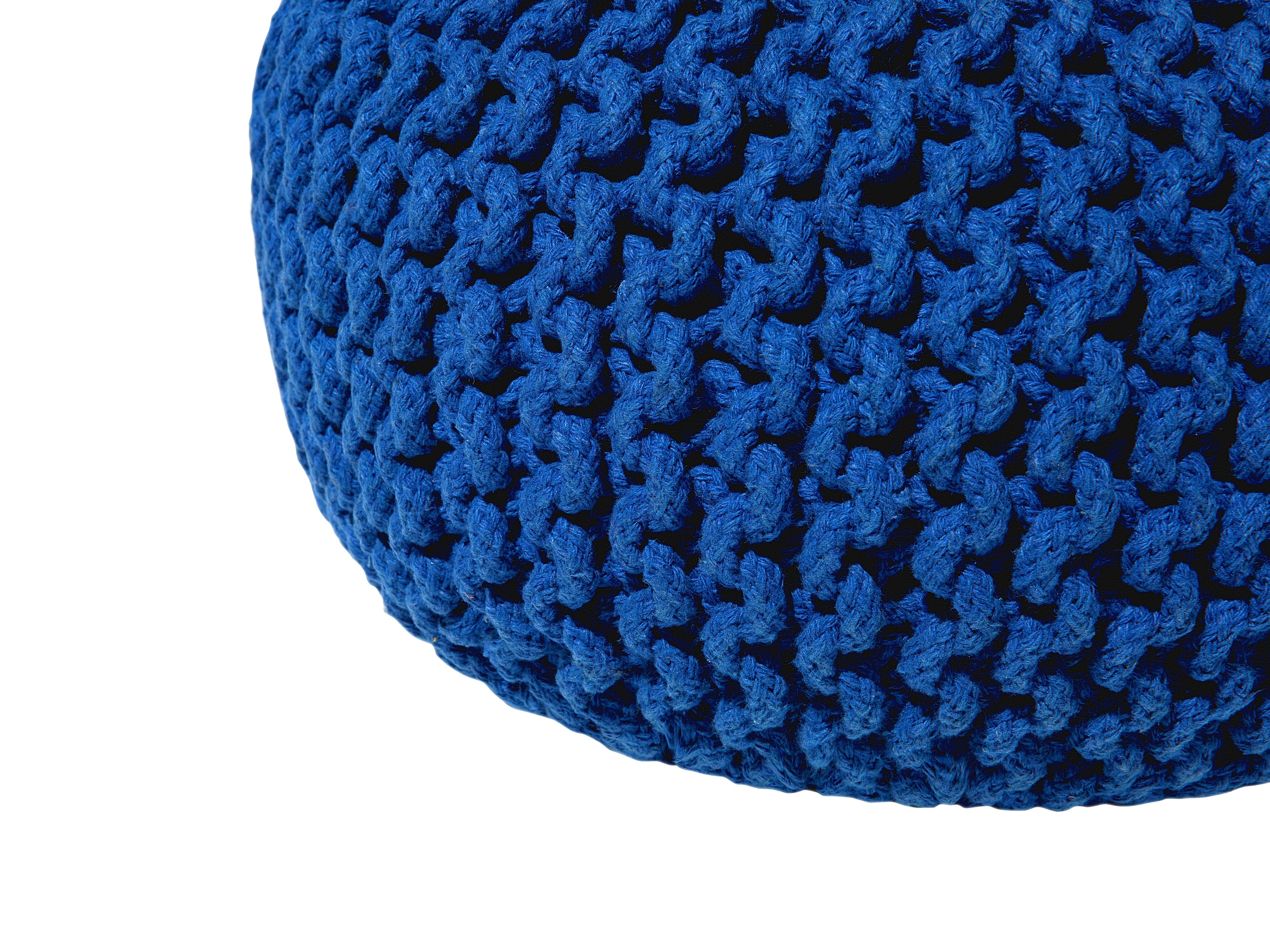Pufe redondo em tricot azul escuro 40 x 25 cm CONRAD | Beliani.pt