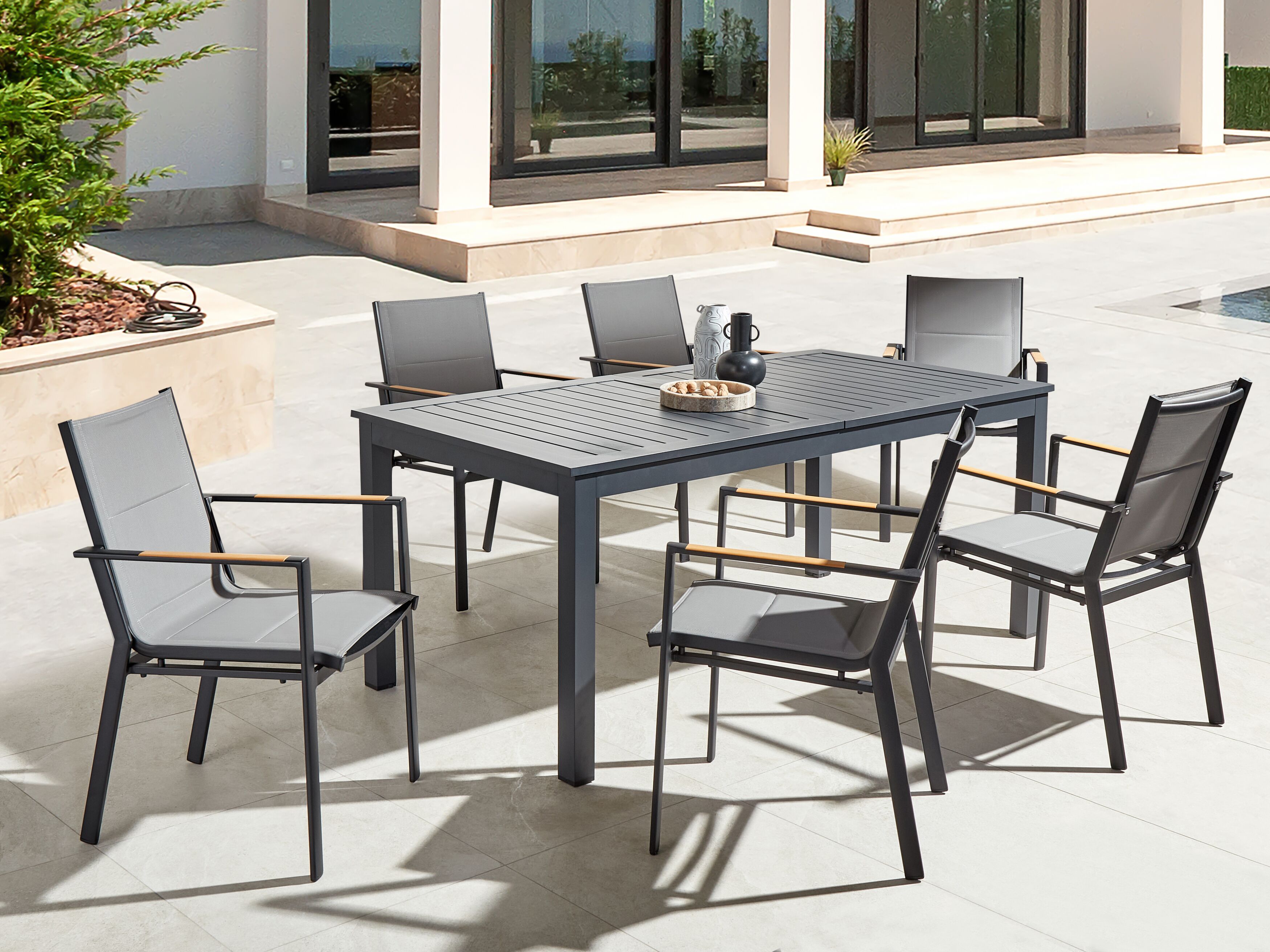 Extending Garden Dining Table SKALOMA 180/240 cm 90 cm Metal Dark Grey ...