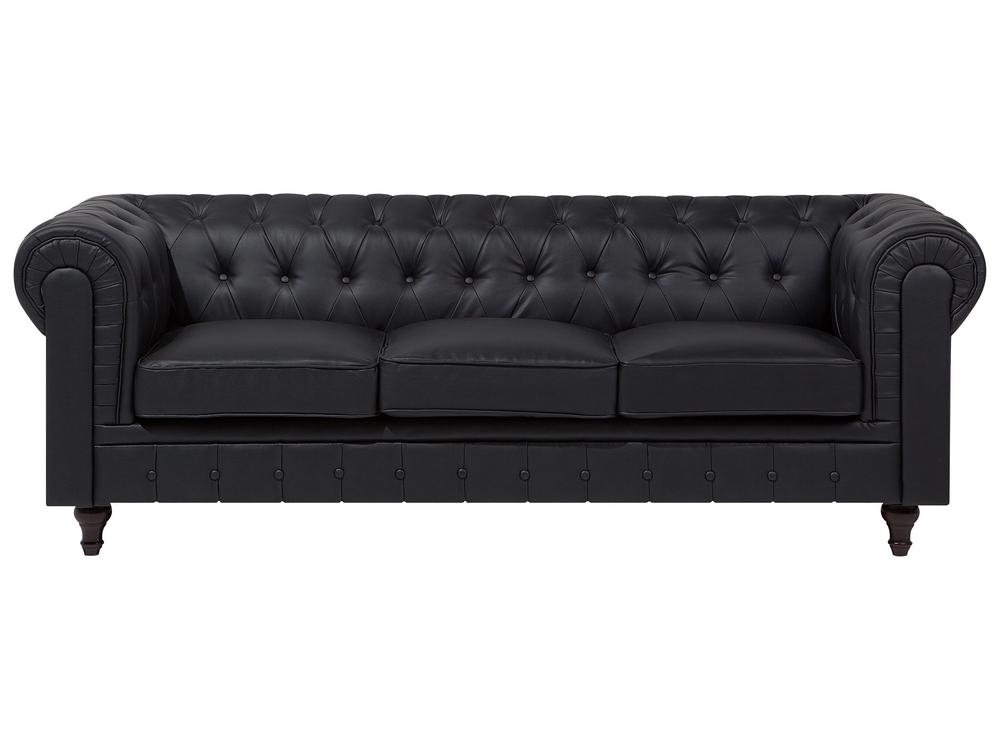 3 Seater Faux Leather Sofa Black CHESTERFIELD Big Beliani