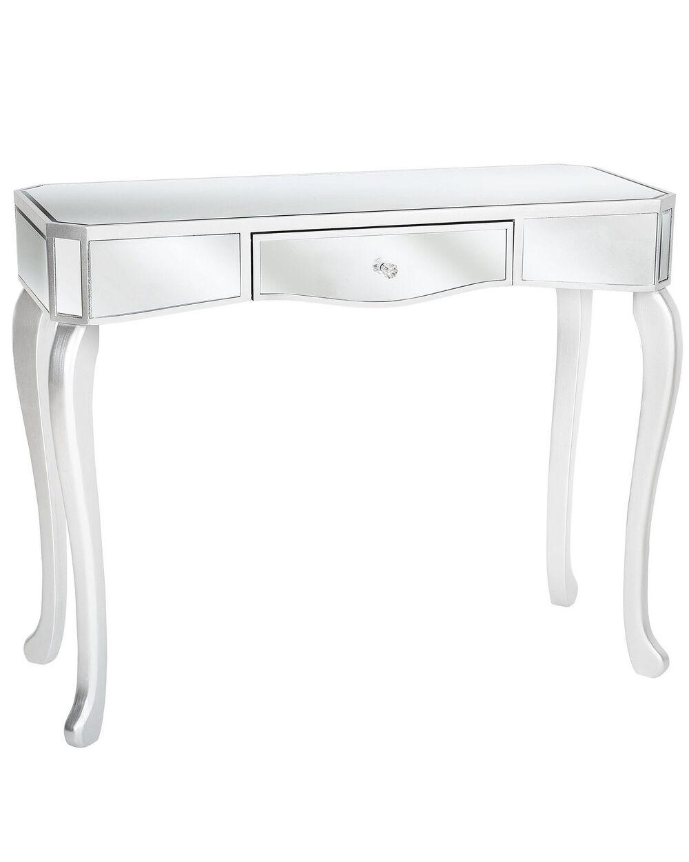 Drawer Console Table Mirror Effect Silver CARCASSONNE Beliani