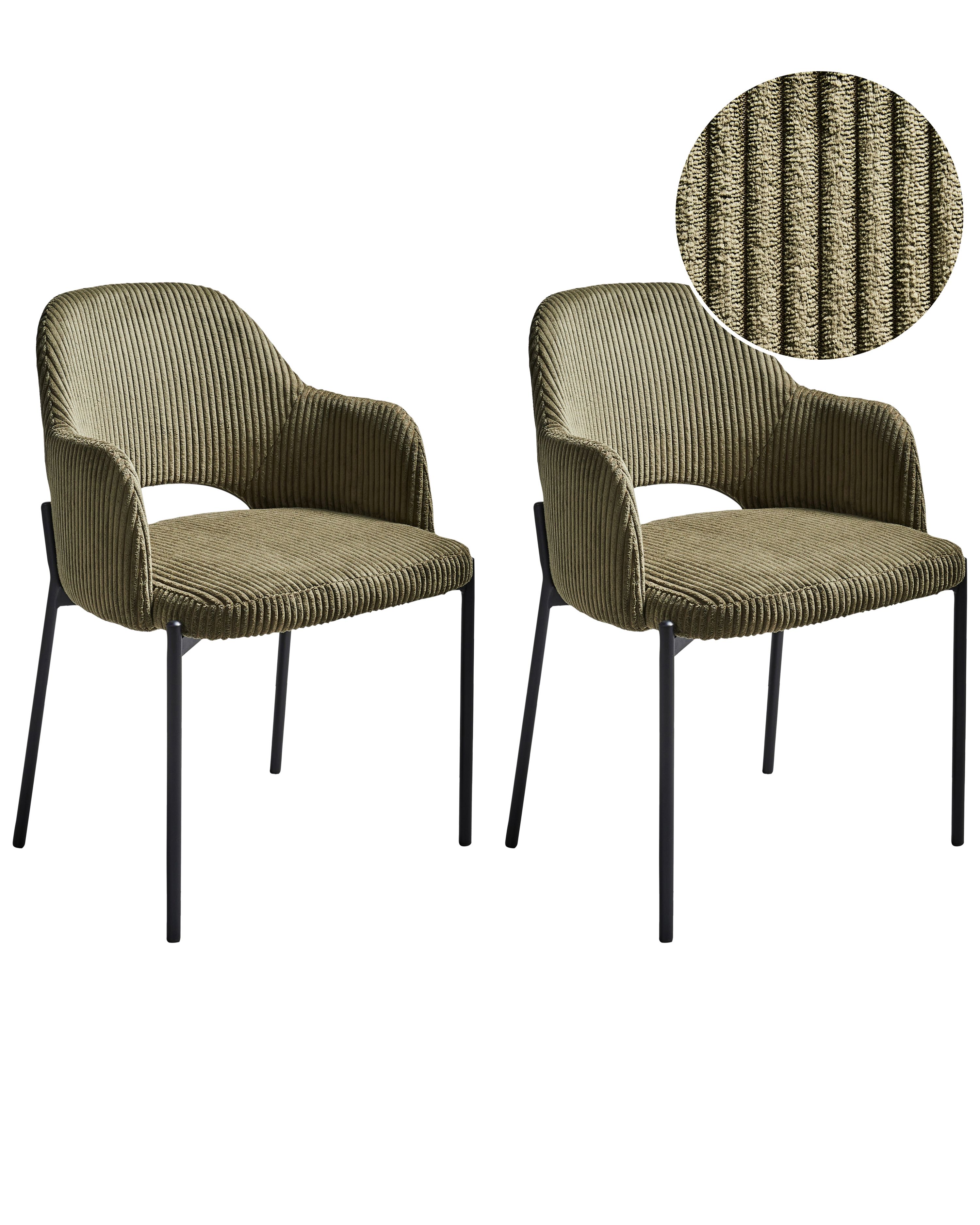 Set of 2 Dining Chairs RATON Corduroy Olive Green | Beliani.co.uk