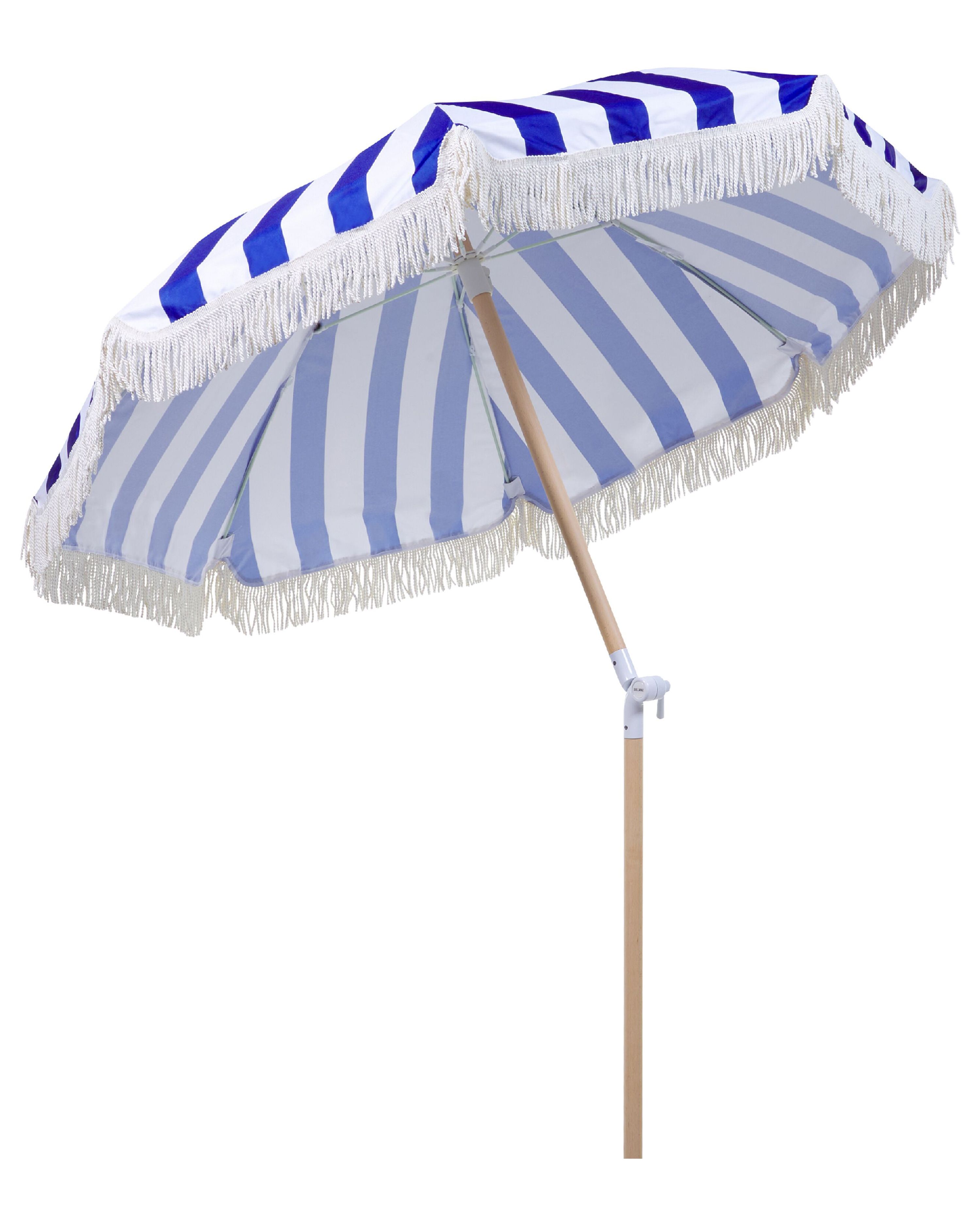 Sombrilla azul/blanco/madera clara 150 cm MONDELLO | Beliani.es