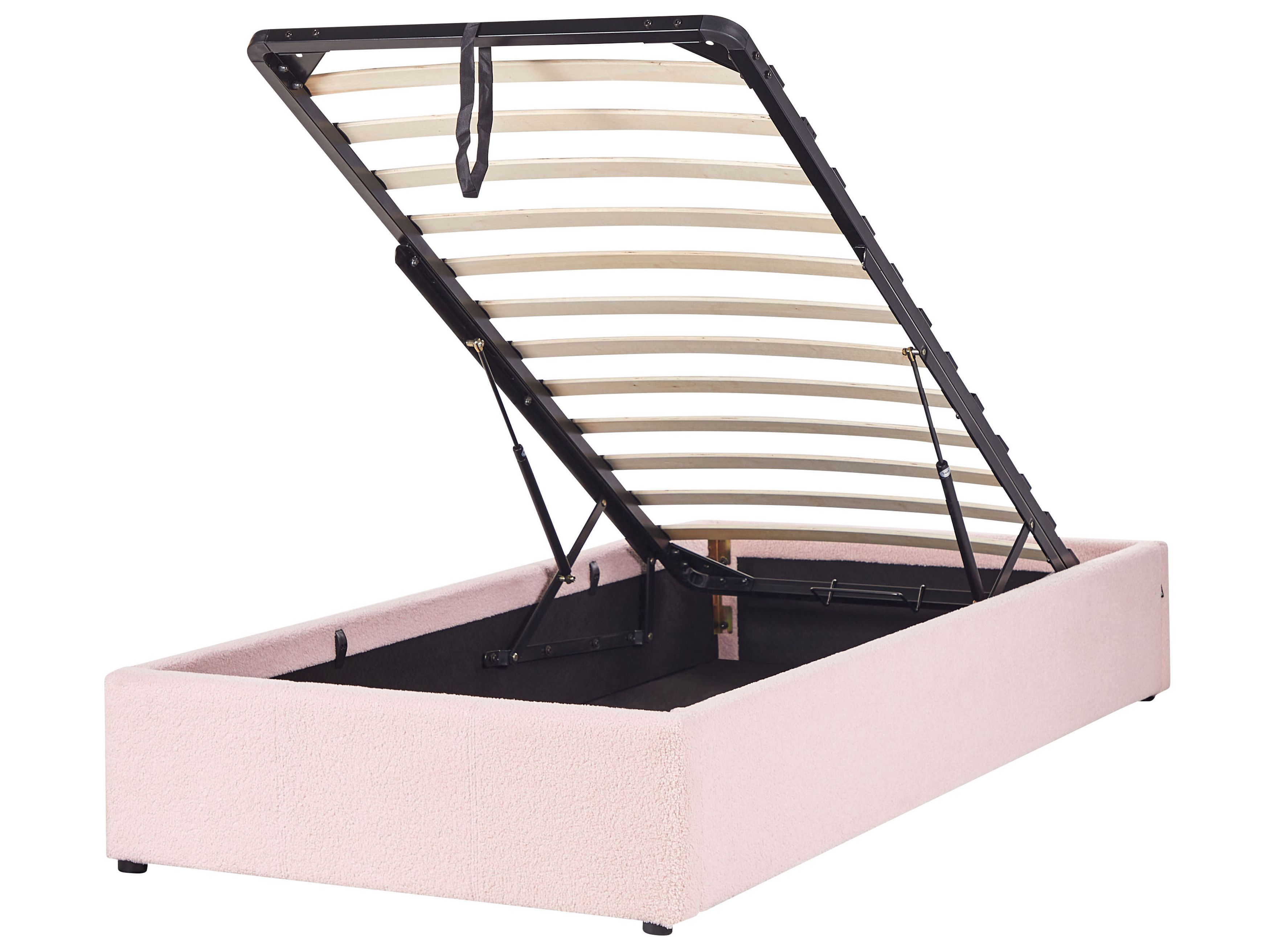 Sommier de casal com arrumação em tecido bouclé rosa 90 x 200 cm DINAN ...