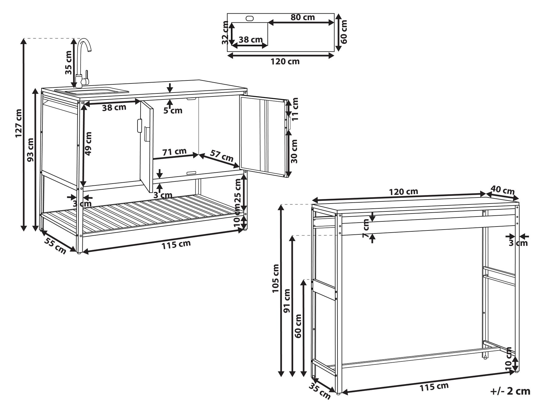2 Piece Outdoor Kitchen Set with Sink MAENZA Metal Green | Beliani.co.uk