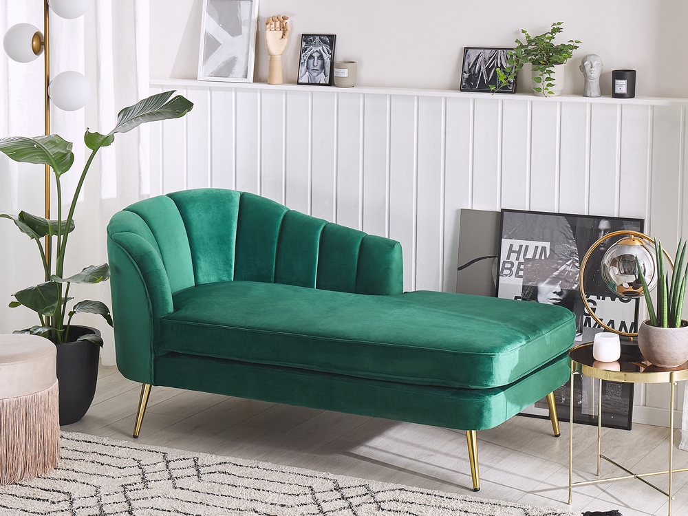 Left Hand Velvet Chaise Lounge Emerald Green ALLIER Beliani