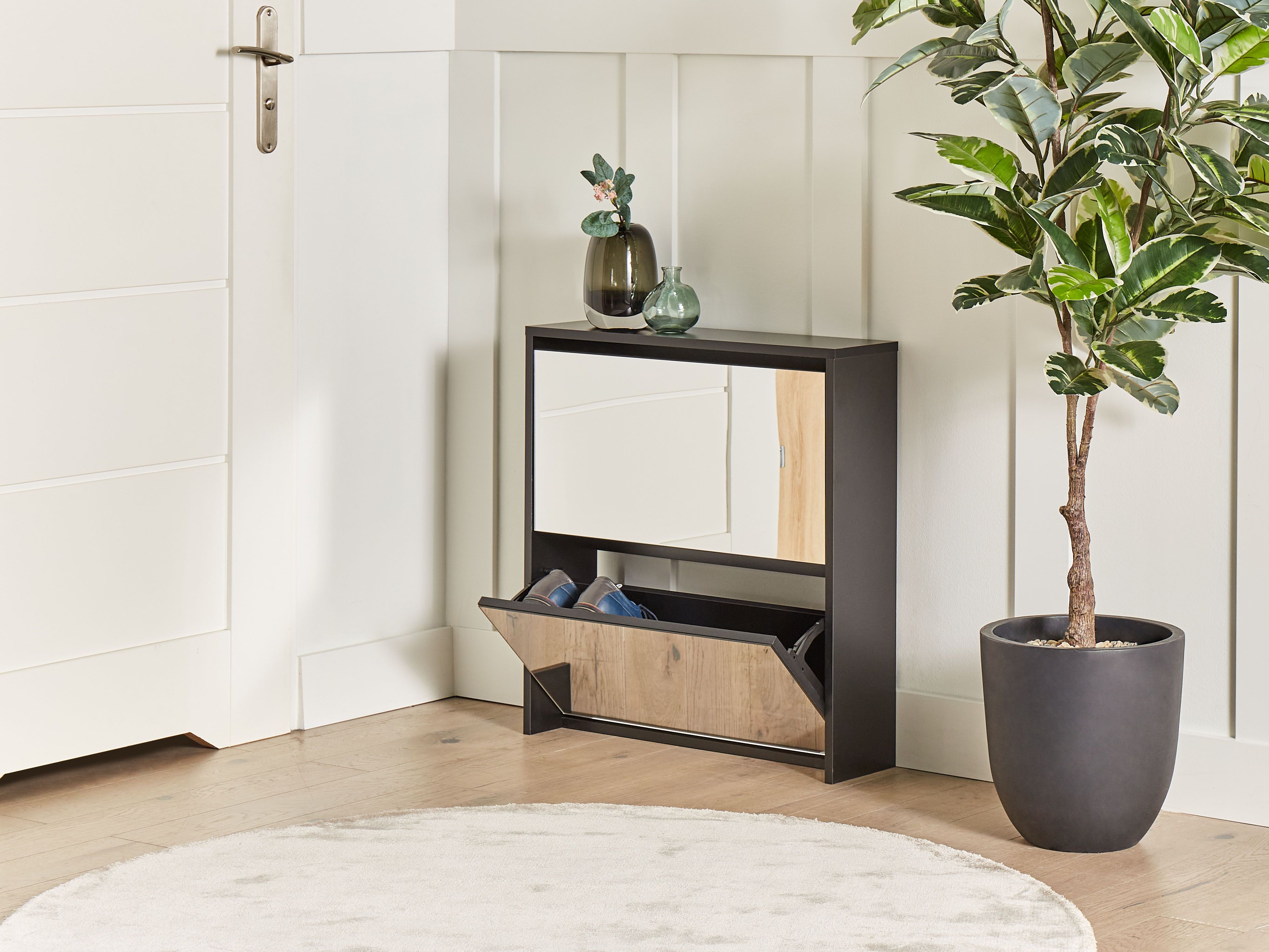 2 Compartment Mirrored Shoe Storage Cabinet Black MIDFIELD | Beliani.co.uk