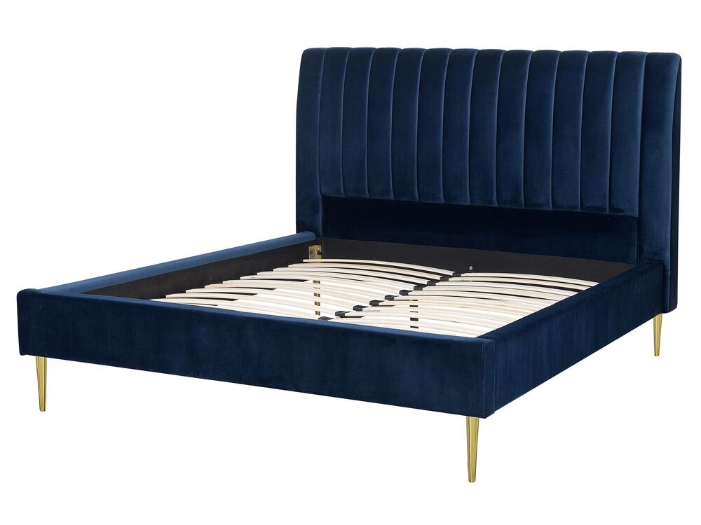 Bed Velvet MARVILLE 160 x 200 cm EU King Size Navy Blue Beliani