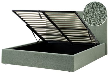 Ottoman Bed Boucle LORIENT 160 x 200 cm (EU King Size) Green | Beliani.se