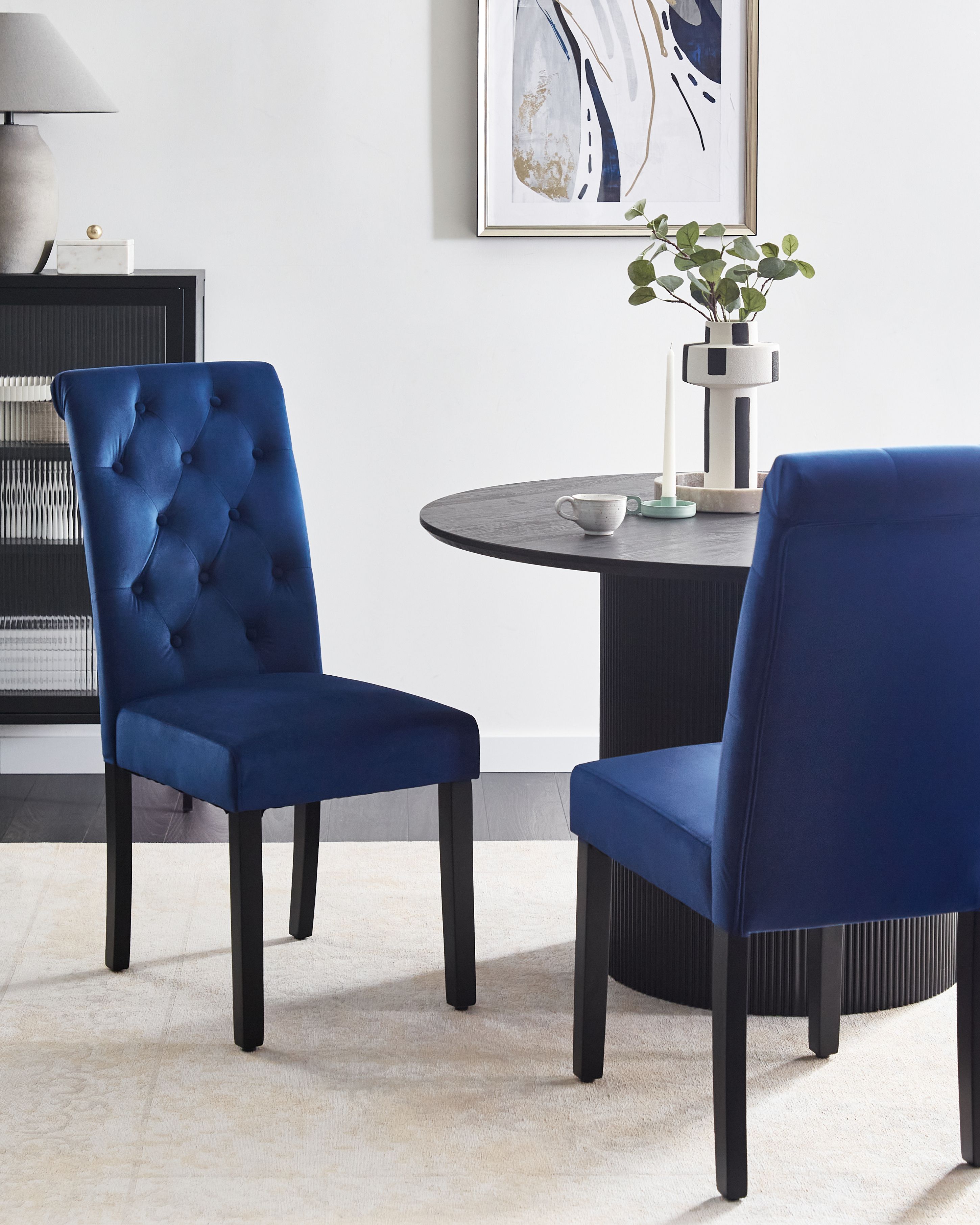 Set of 2 Dining Chairs VELVA Velvet Dark Blue | Beliani.co.uk