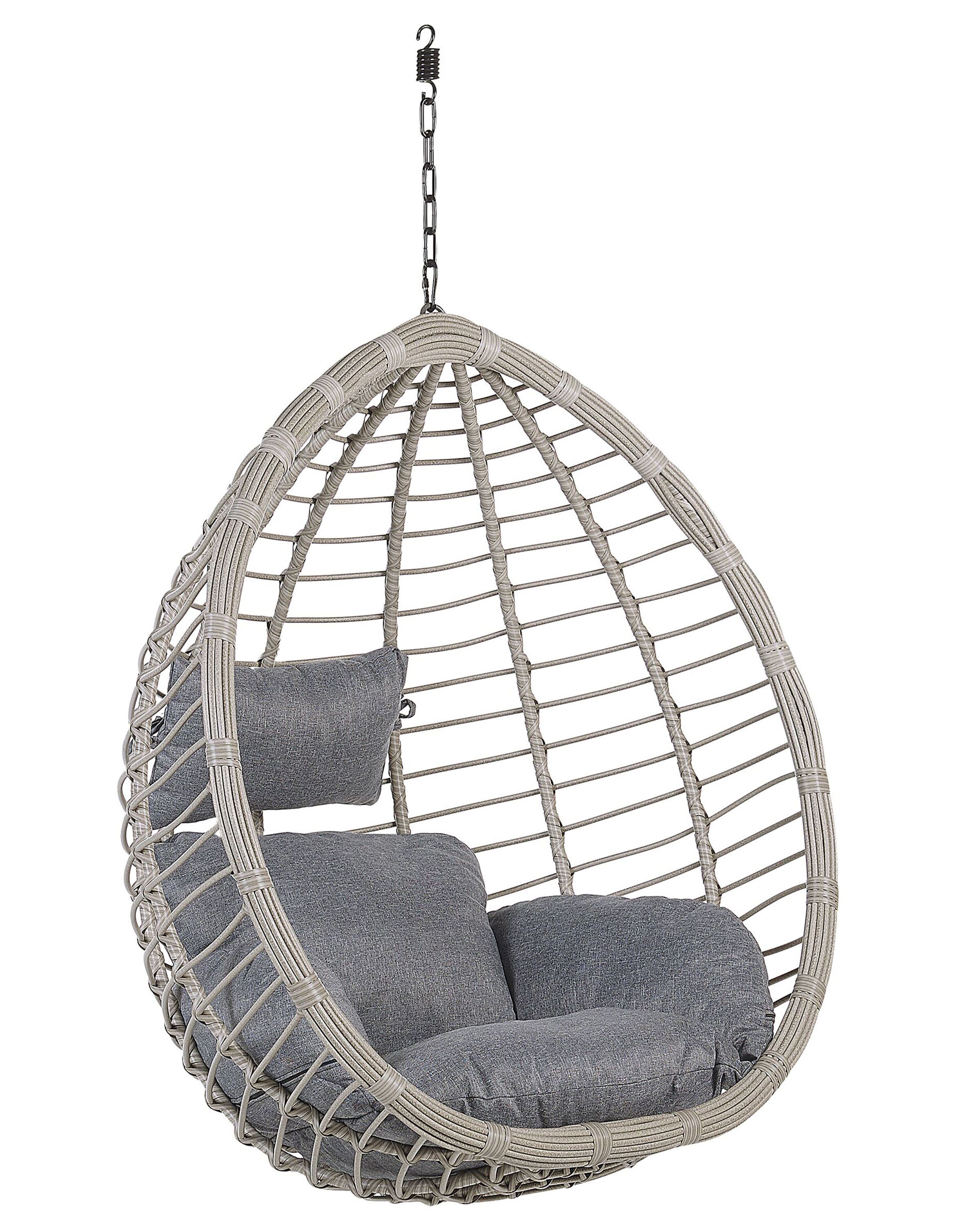 Hanging Chair with Stand TOLLO PE Rattan Grey | Beliani.co.uk