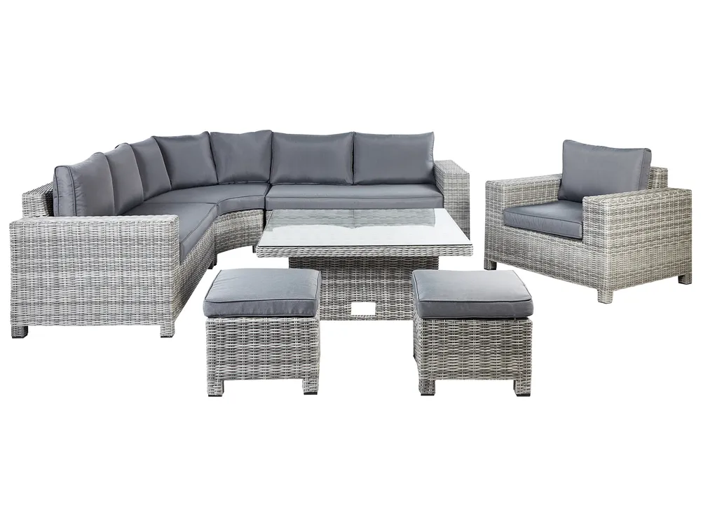 Garden Lounge Set with Table and Ottoman 9 Seater TEGLIO Modular PE ...
