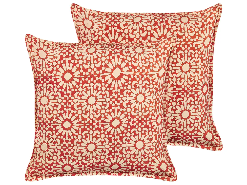 red patterned cushions