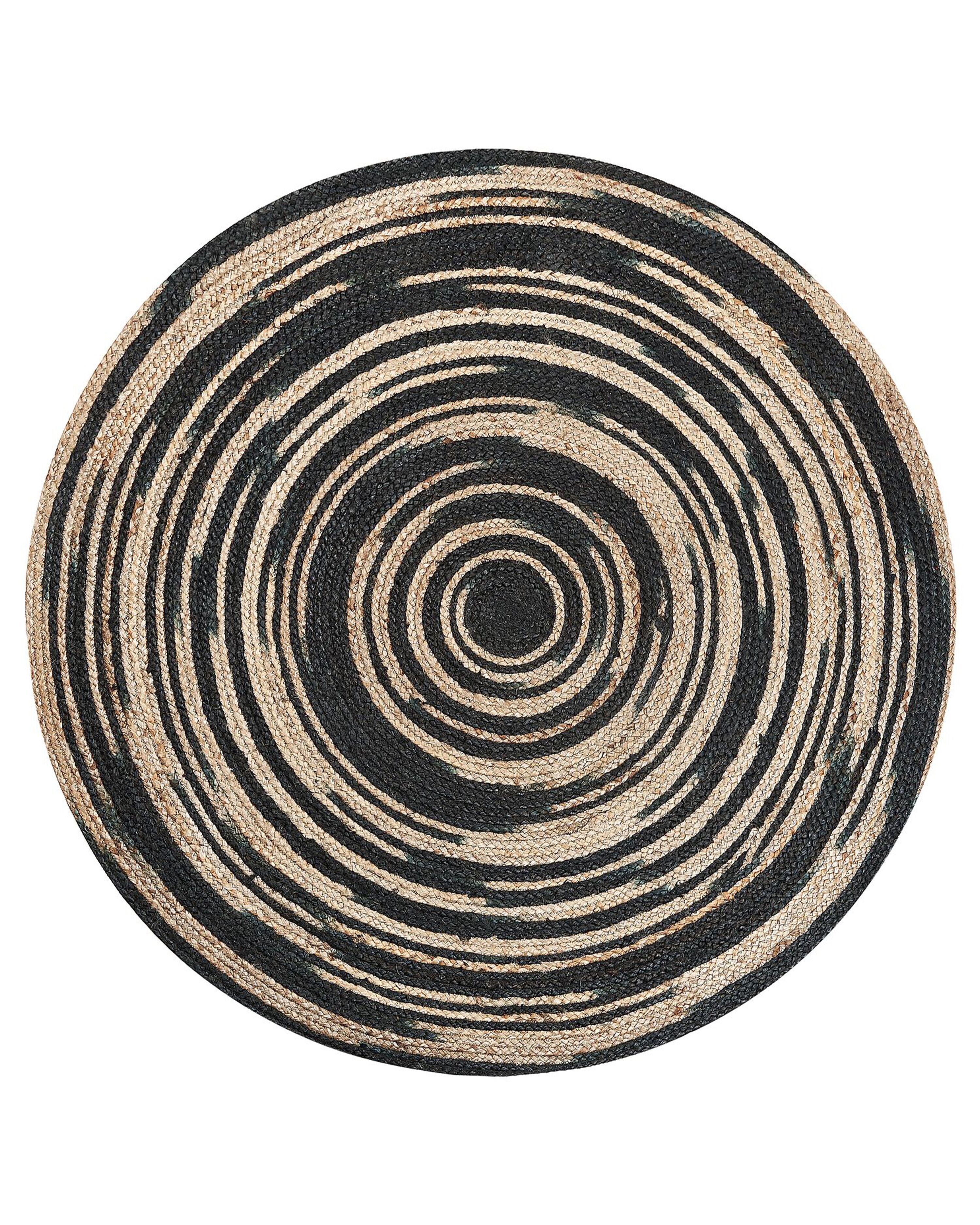 Round Area Rug ⌀ 140 cm Beige with Black ARTORA | Beliani.co.uk