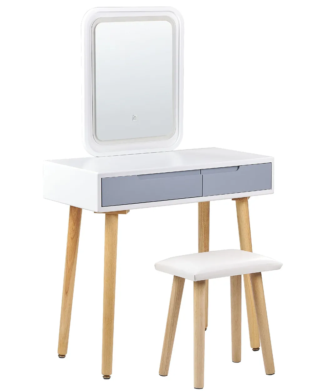 Coiffeuse avec miroir et tabouret VINAX LED Vert foncé | Beliani.fr