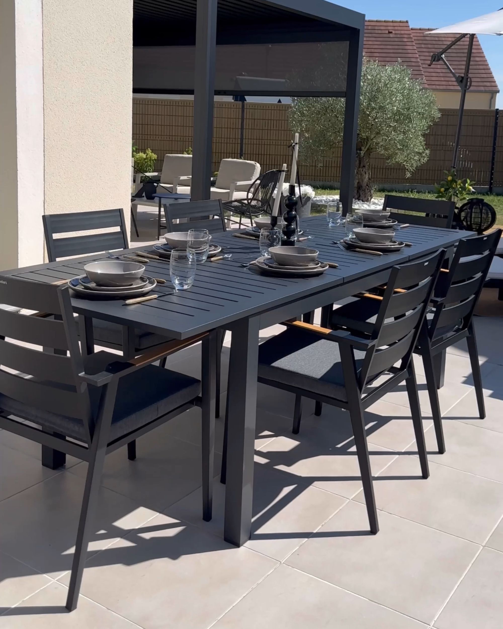 Extending Garden Dining Table SKALOMA 180/240 cm 90 cm Metal Dark Grey ...