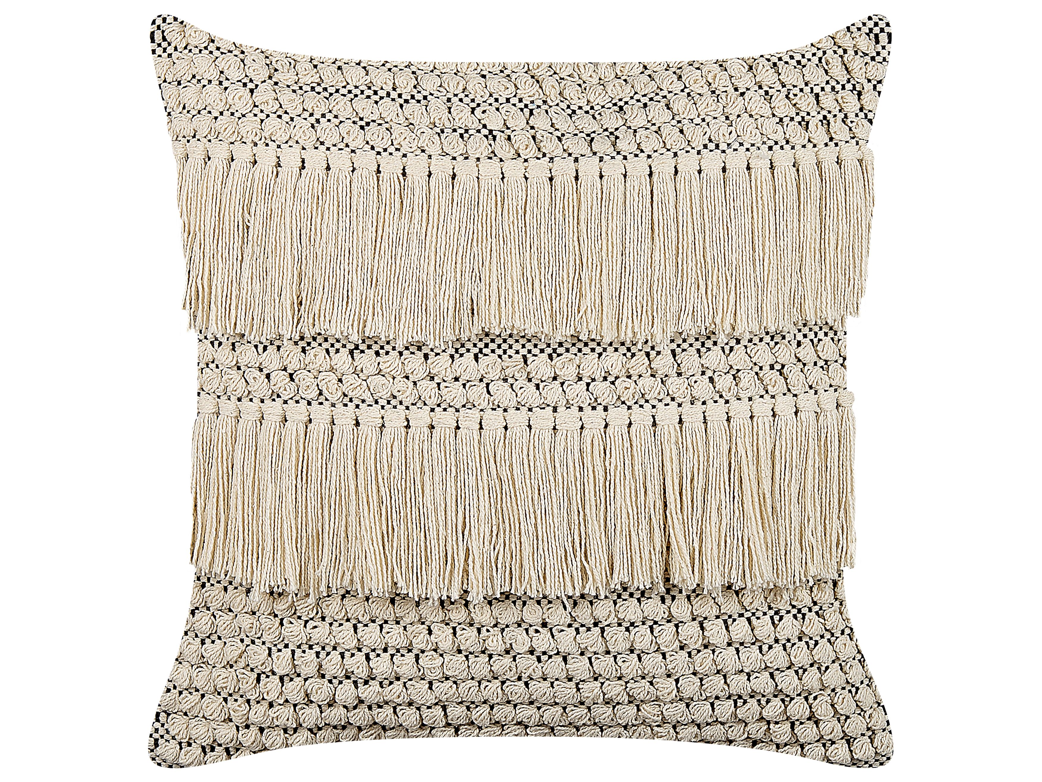 Set of 2 Cotton Cushions with Tassels 45 x 45 cm Beige IRESINE ...