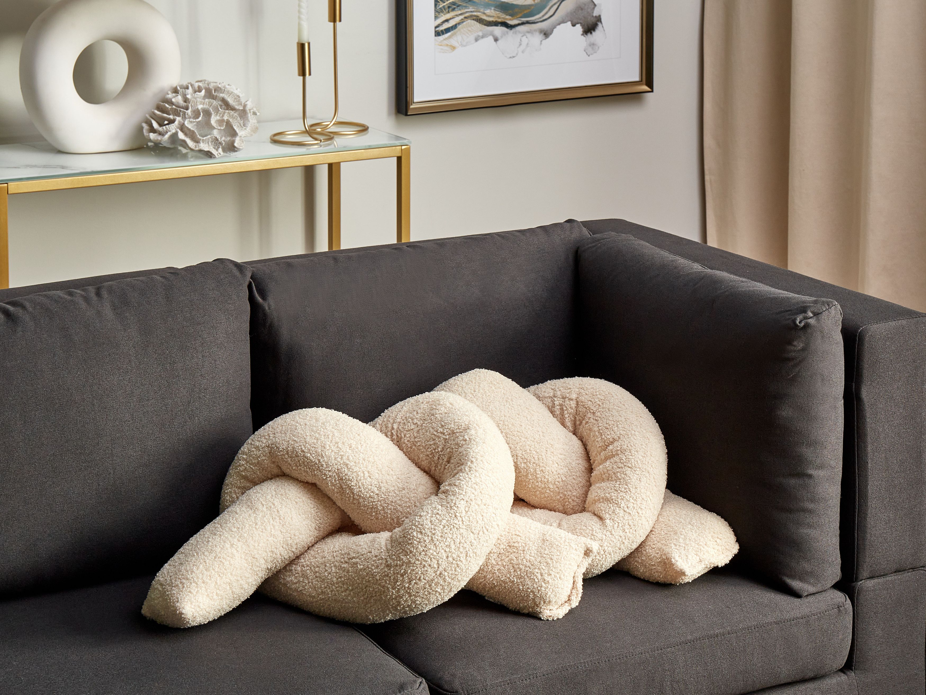 Set of 2 Teddy Cushions 172 x 14 cm Beige GLADIOLUS | Beliani.co.uk