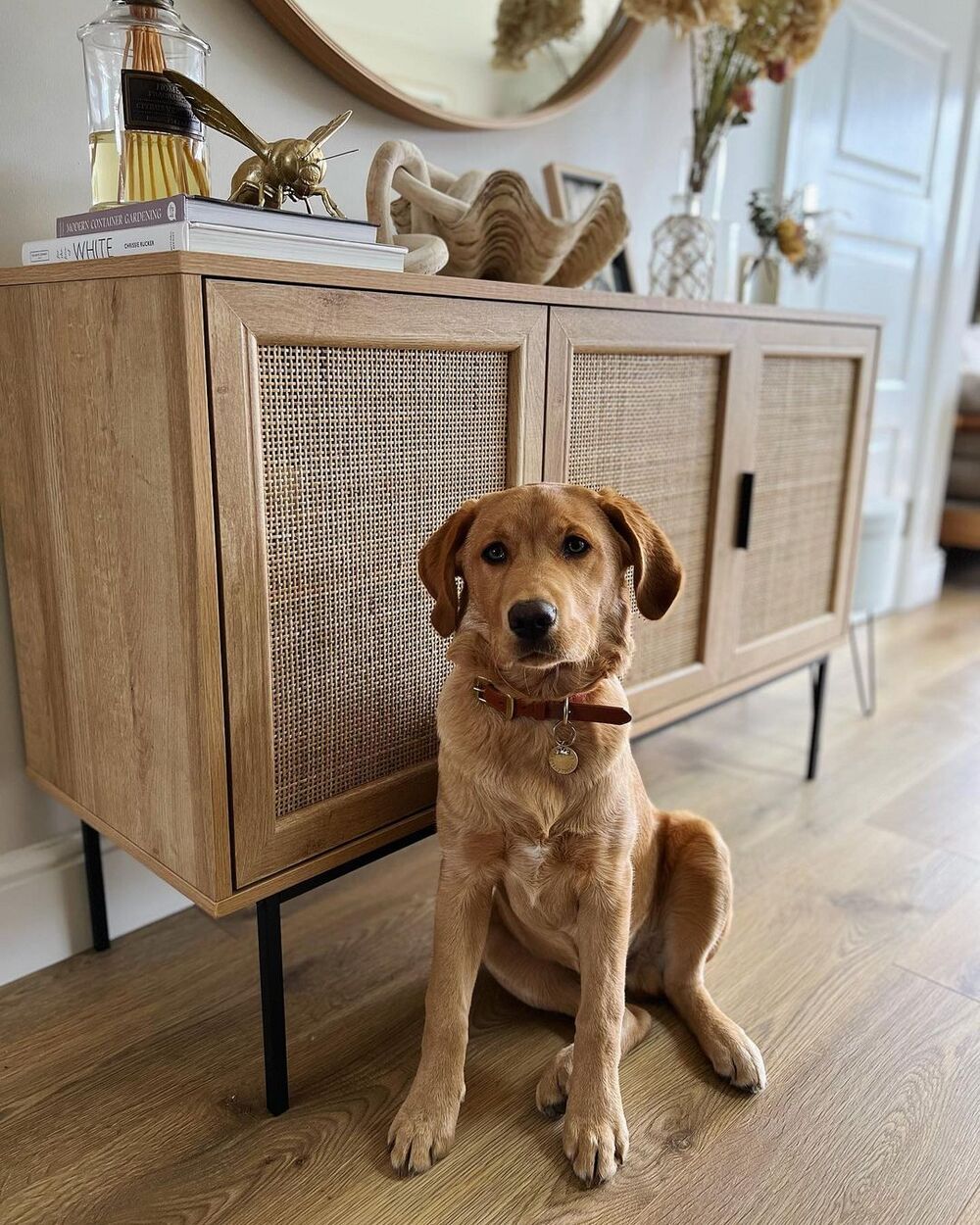 Sideboard heller Holzfarbton 3 Rattan Turen PASCO Beliani