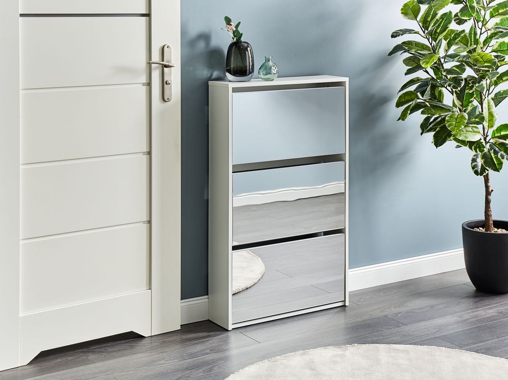 3 Compartment Mirrored Shoe Storage Cabinet White MIDFIELD Beliani.pt