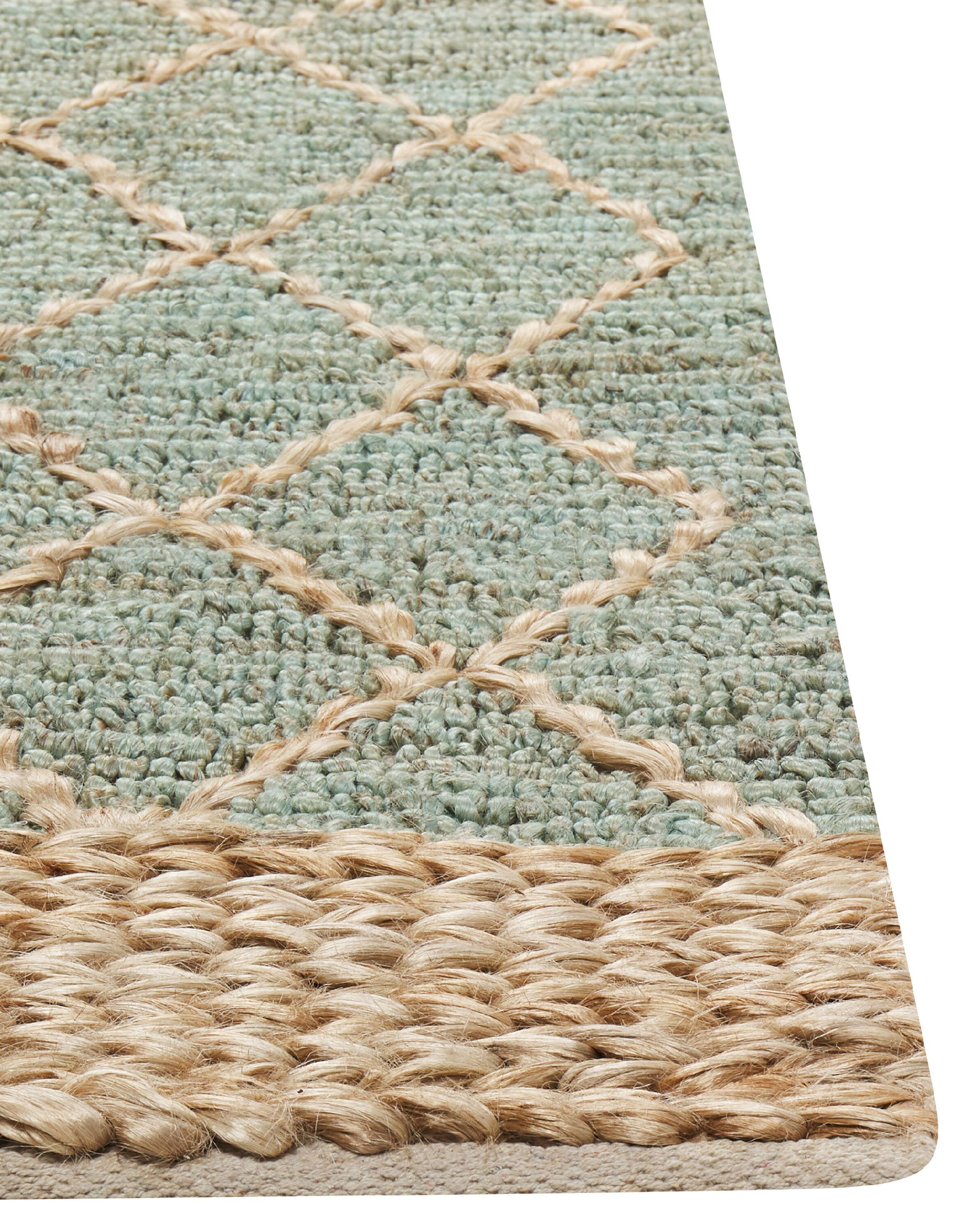 Teppich Jute grün / beige 80 x 300 cm geometrisches Muster Kurzflor ...