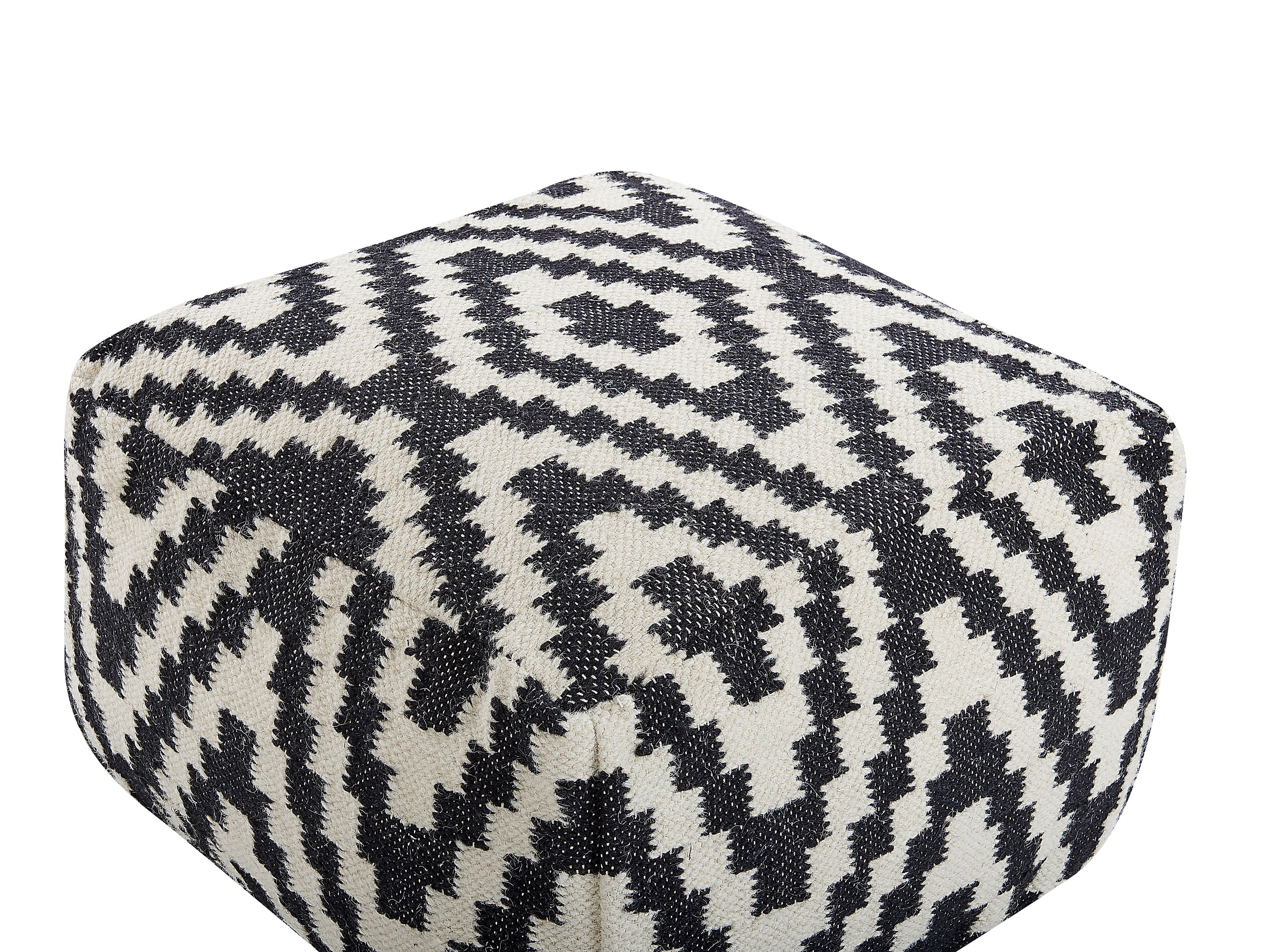 Puf KNIDOS Lana Negro/Blanco 56 cm 56 cm 32 cm | Beliani.es