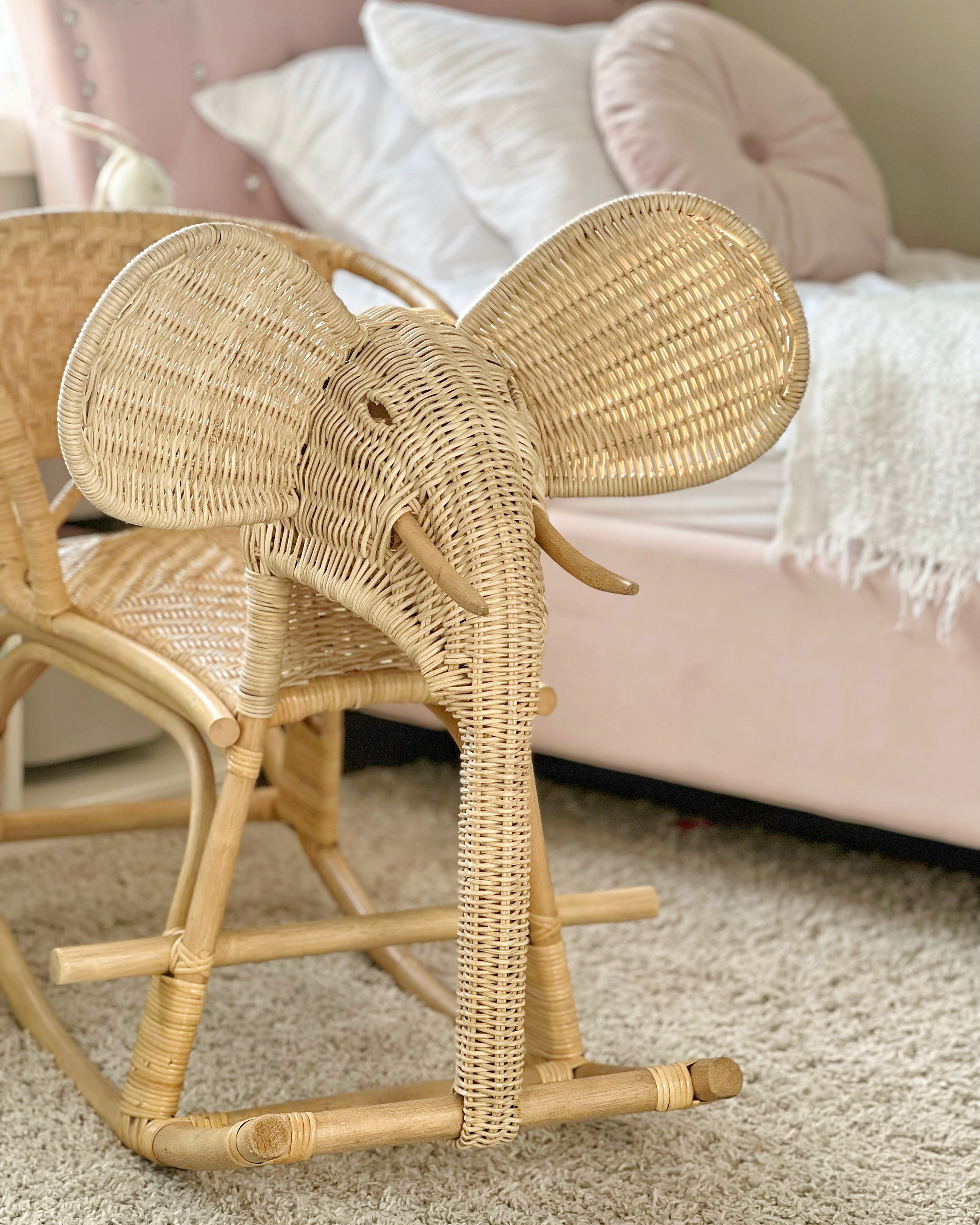 Cadeira de baloiço para crianças Elefante AMPOLLINO Rattan Natural ...