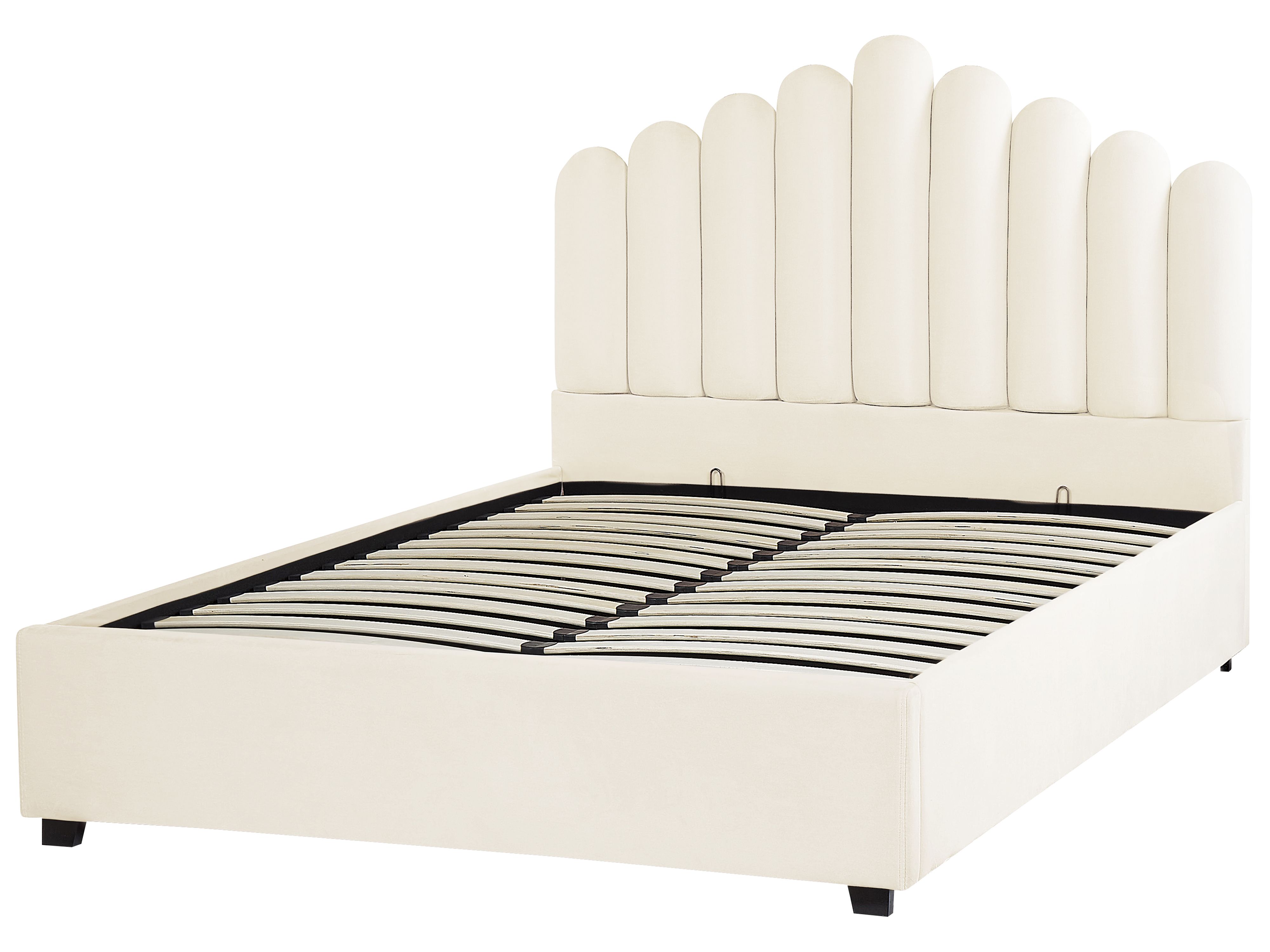 Łóżko z pojemnikiem Welur VINCENNES 140 x 200 cm Złamana biel | Beliani.pl