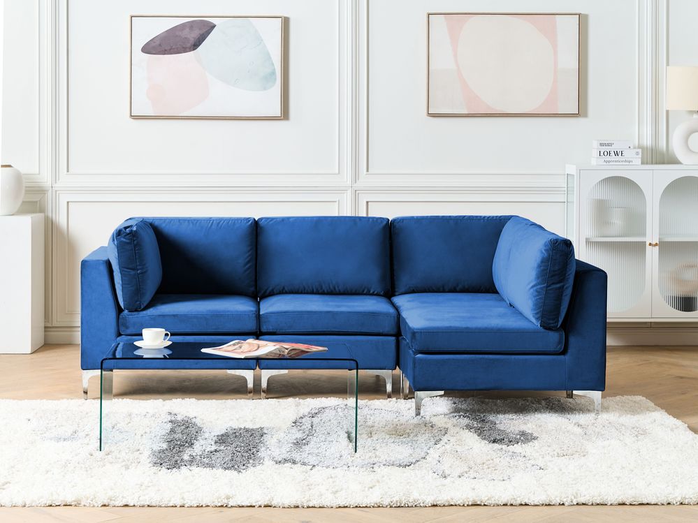 Left Hand 4 Seater Modular Velvet Corner Sofa Blue EVJA Beliani
