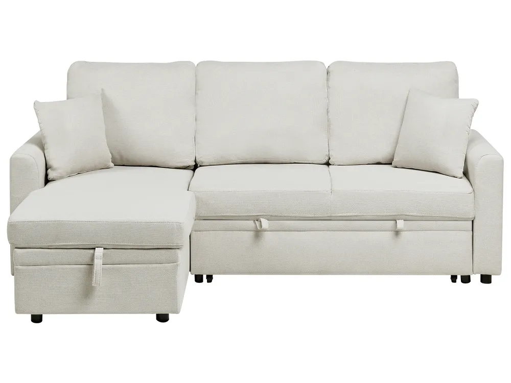 Sofá cama esquinero 3 plazas LUSPA Tela Beige claro con almacenaje Derecha | Beliani.es