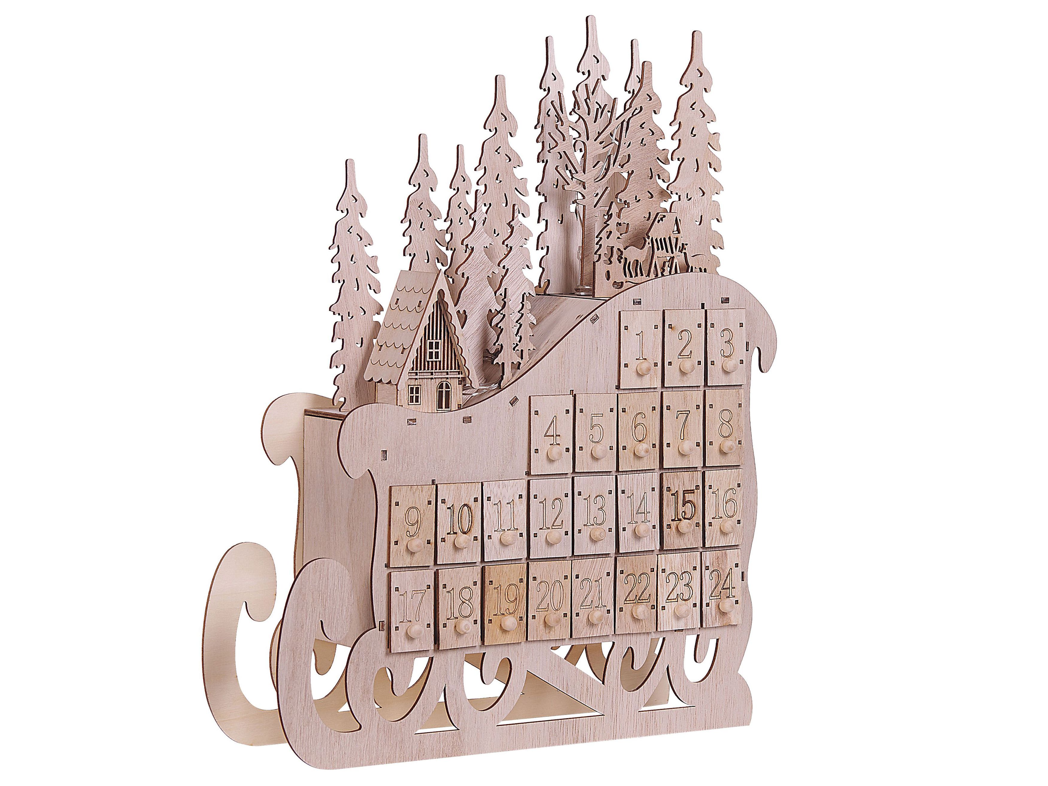 Joulukalenteri poppeli LED-valot vaalea puu IMPALA | Beliani.fi