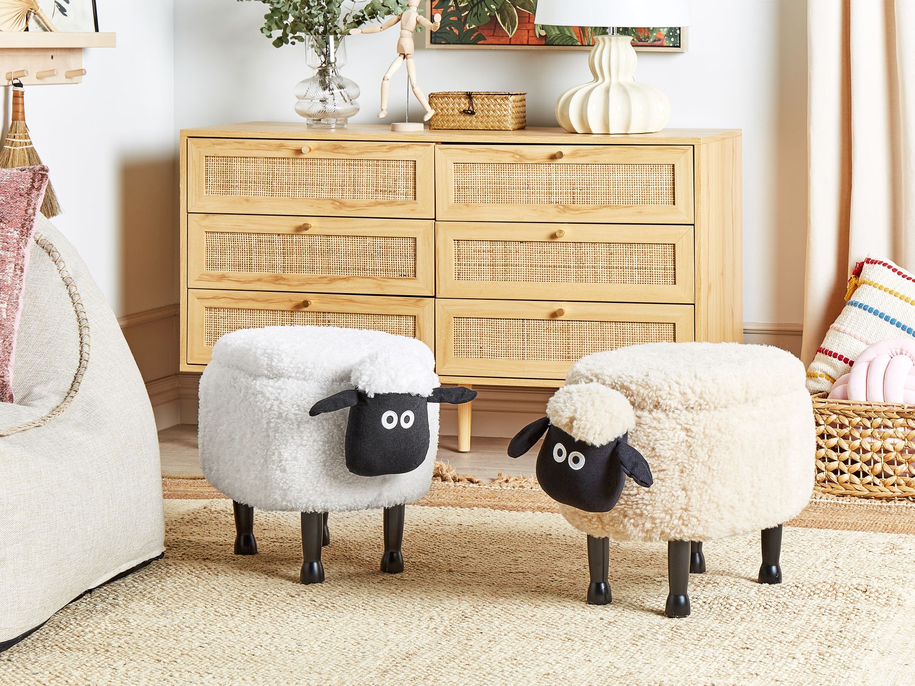 Tabouret de rangement animal SHEEP Tissu Beige clair | Beliani.fr