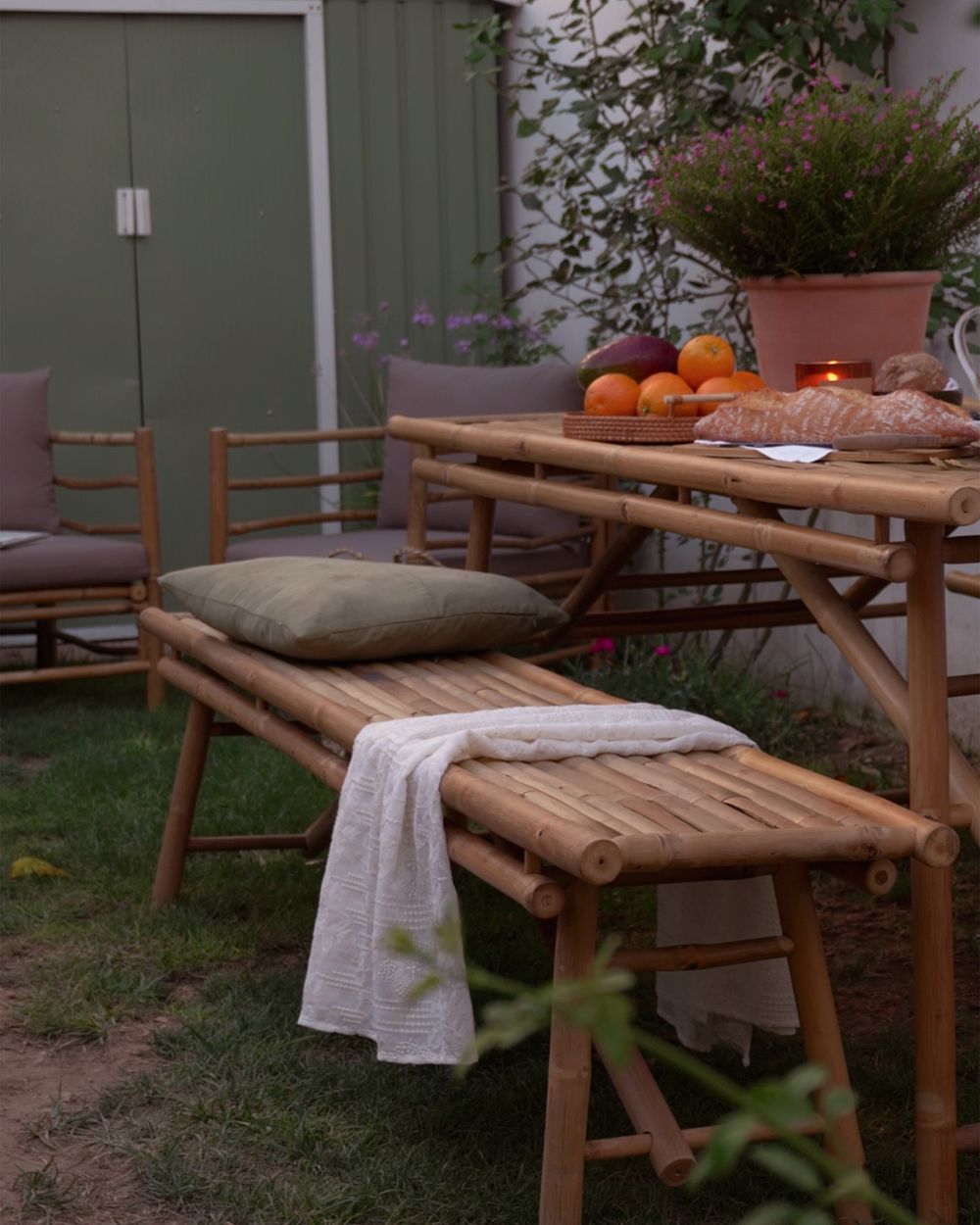 Garden Dining Set 4 Seater TINDARI Bamboo Wood Light Brown | Beliani.co.uk