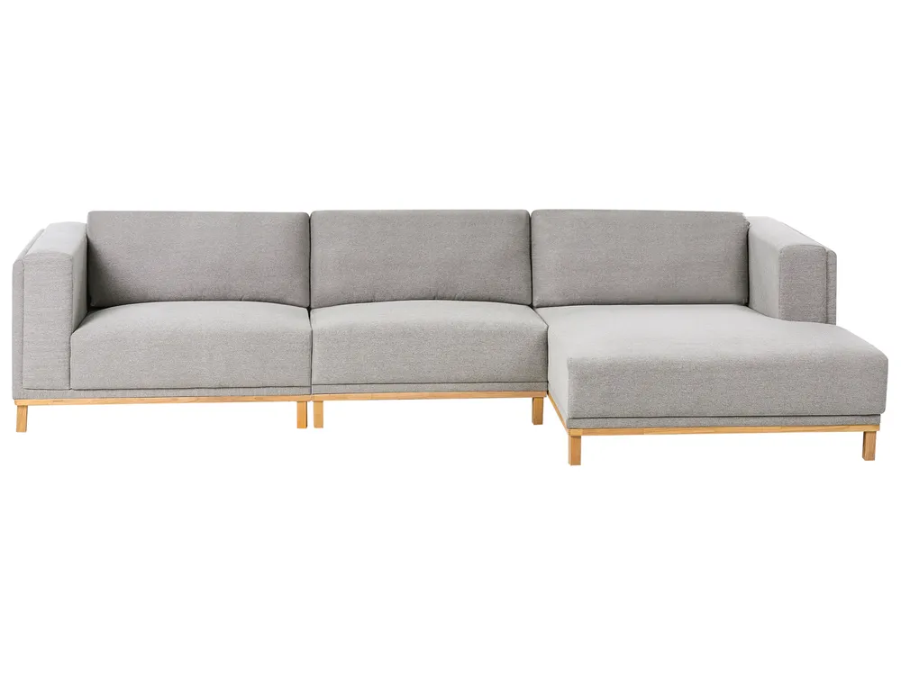 Modular Corner Sofa 3 Seater HELLNAR Fabric Grey with Ottoman Right ...