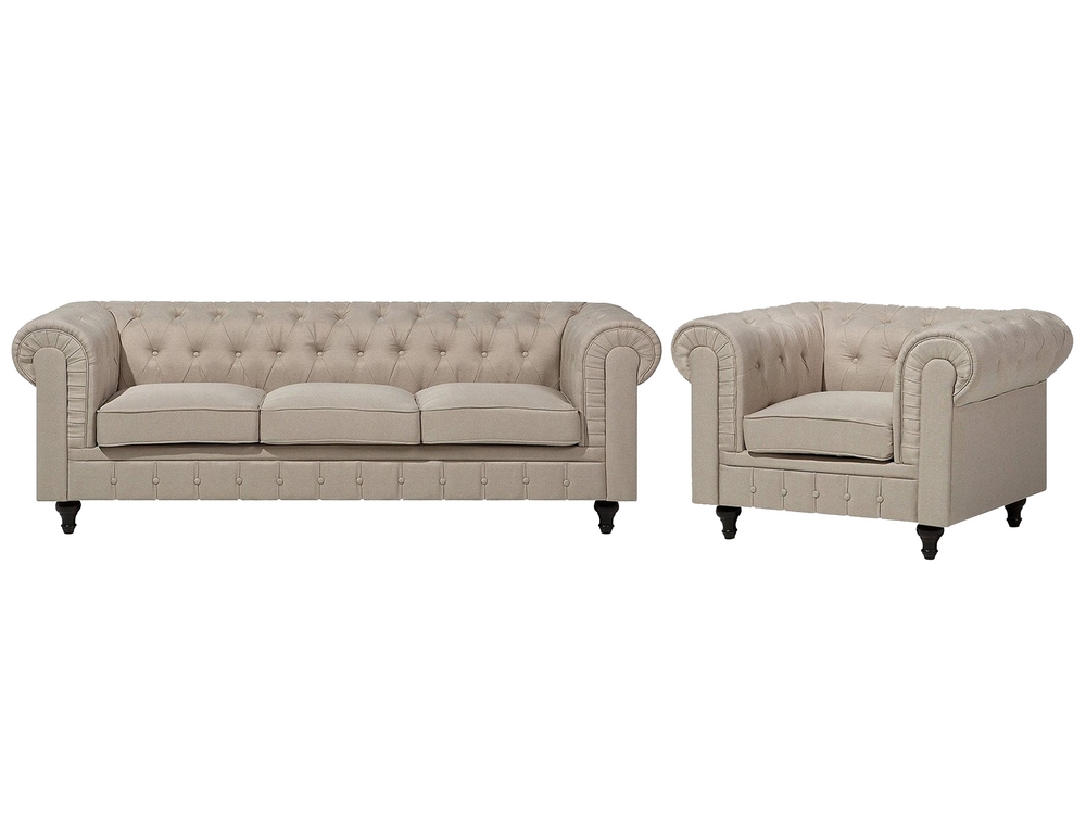 Fabric Living Room Set Beige CHESTERFIELD Big Beliani