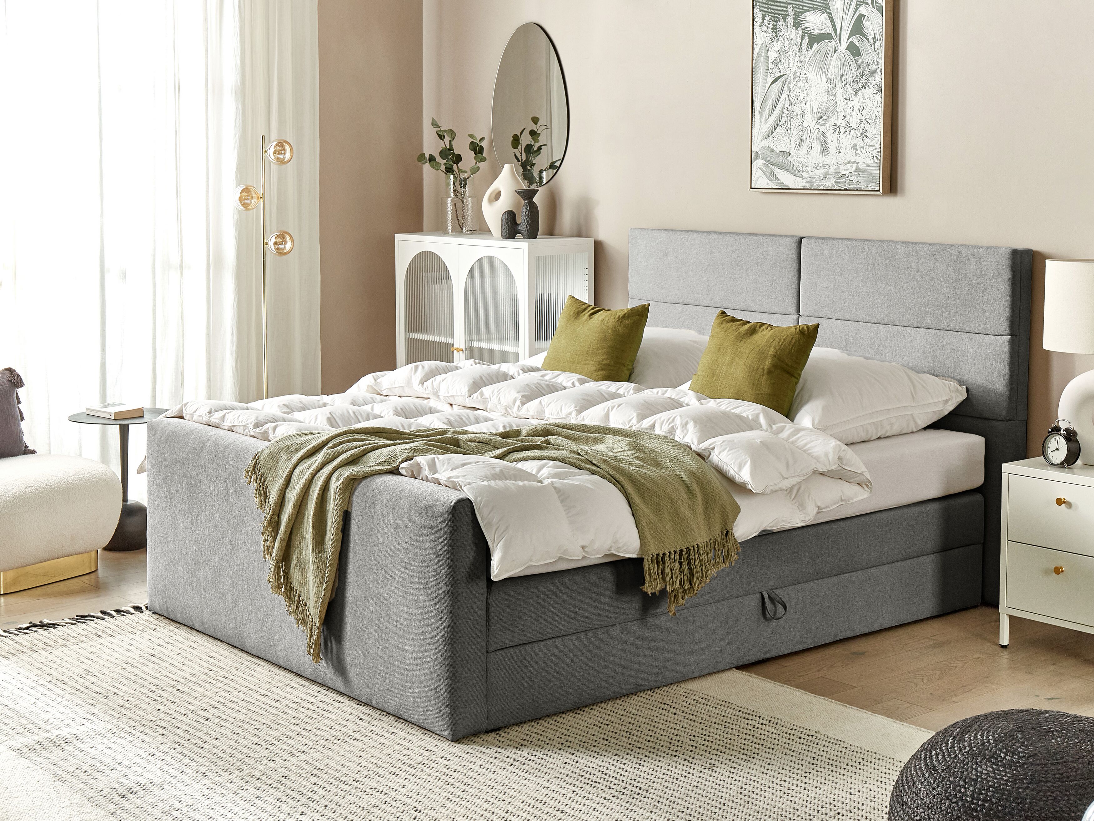 Lit boxspring avec rangement Tissu ARISTOCRAT 160 x 200 cm Gris clair ...